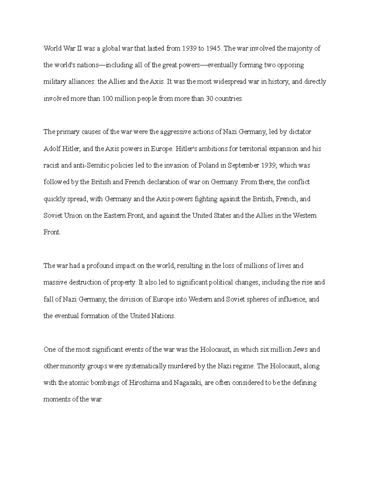 Wolrd War II - Essay on World War II - World War II was a global war ...