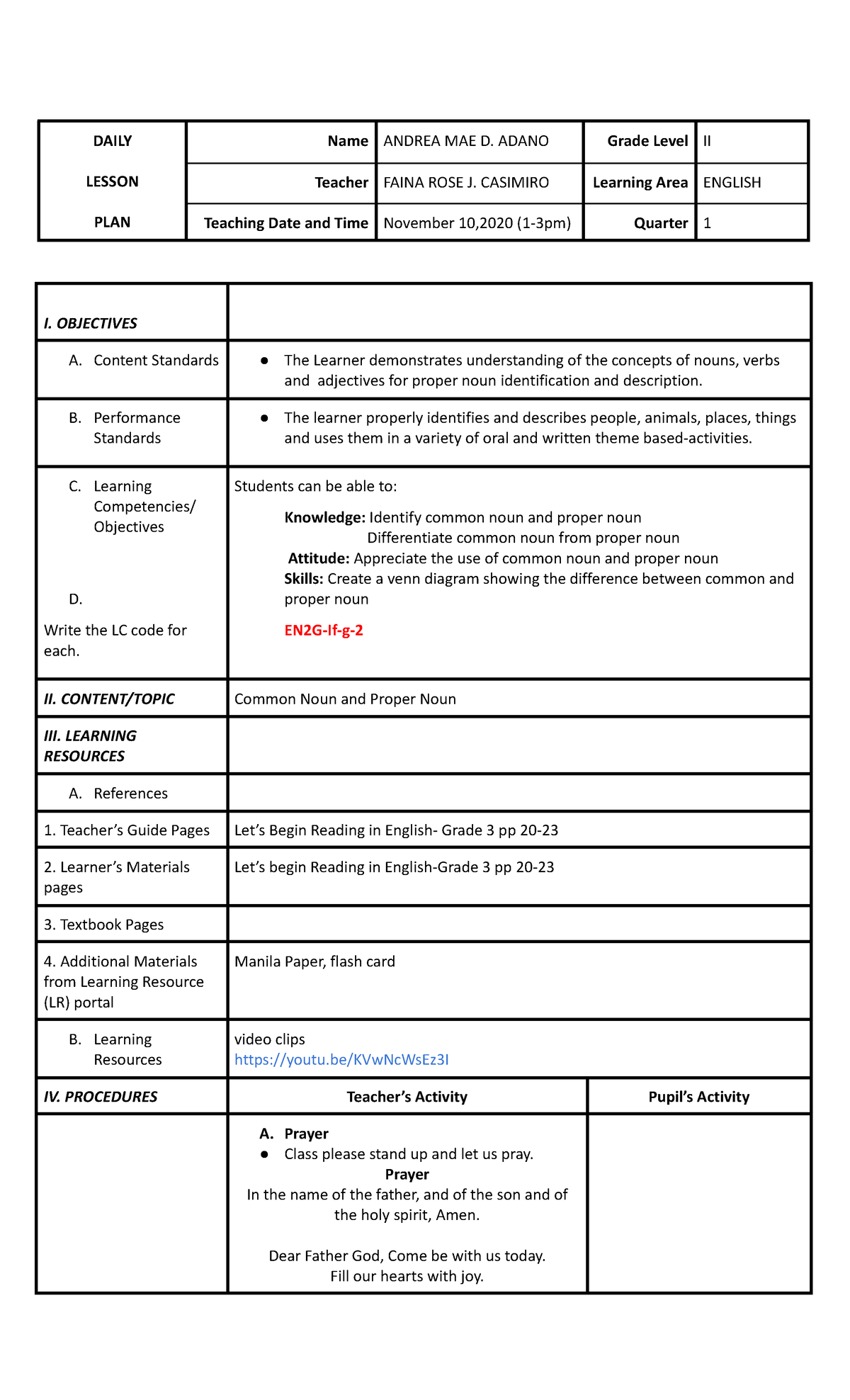 Andrea Mae, Adano Lesson Plan in English 101 - DAILY LESSON PLAN Name ...