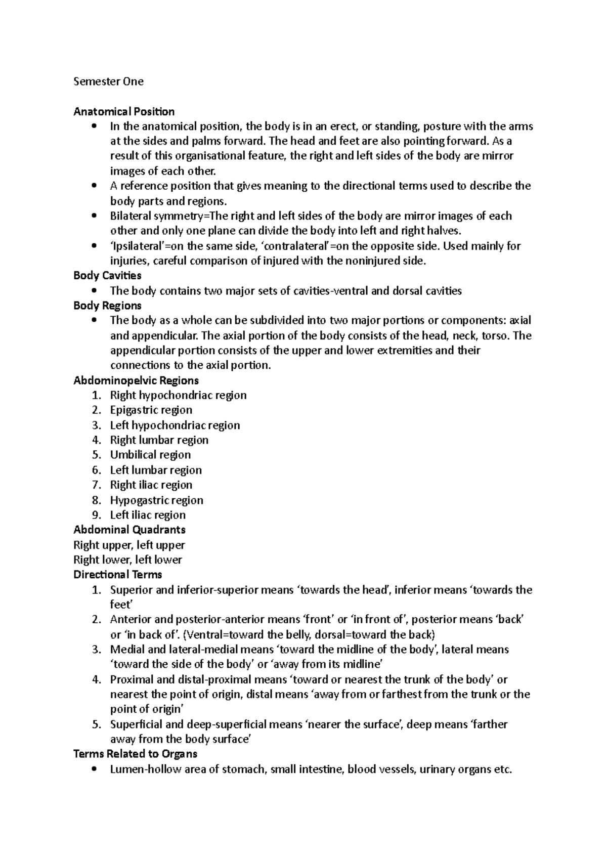 Human Body Sytem-SEM 1 - Lecture notes 2-9 - Semester One Anatomical ...