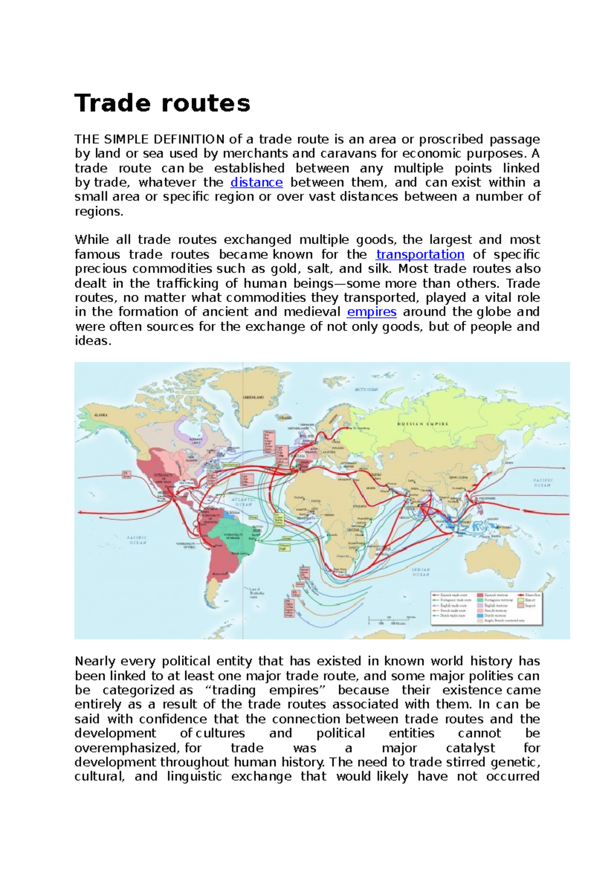 Trade routes - ....... - Trade routes THE SIMPLE DEFINITION of a trade ...