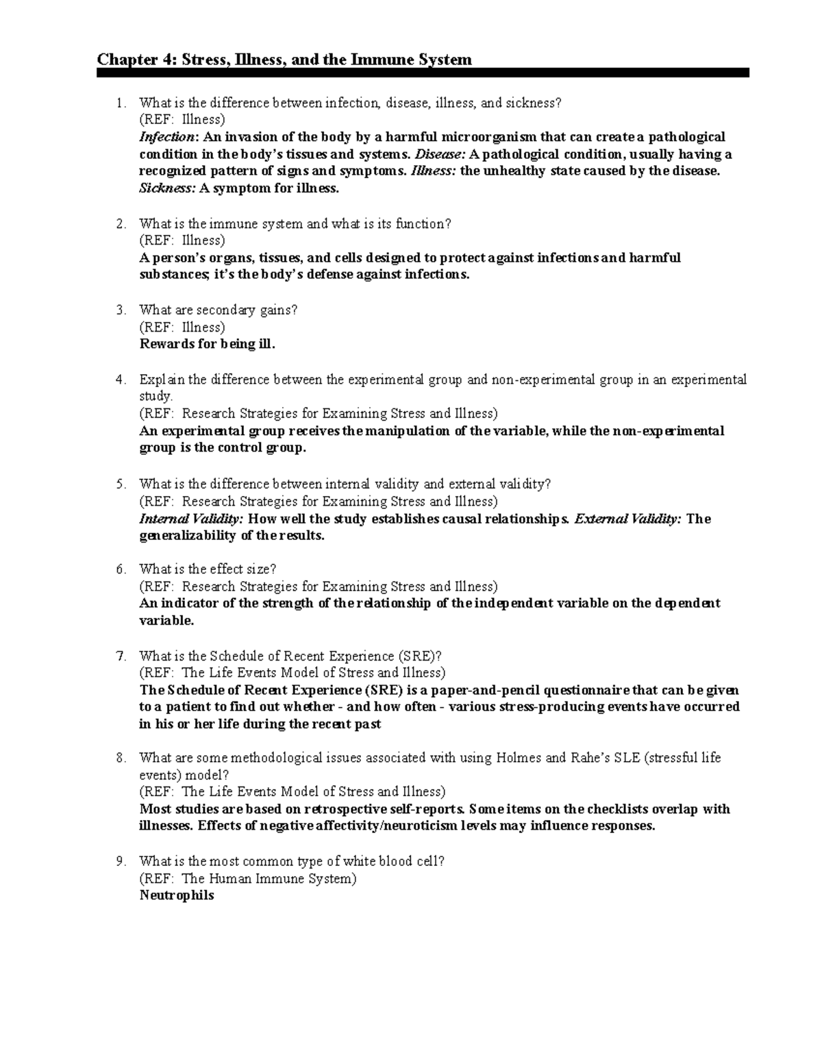 Filled Stress Chapter 4 Study Guide - Chapter 4: Stress, Illness, and ...