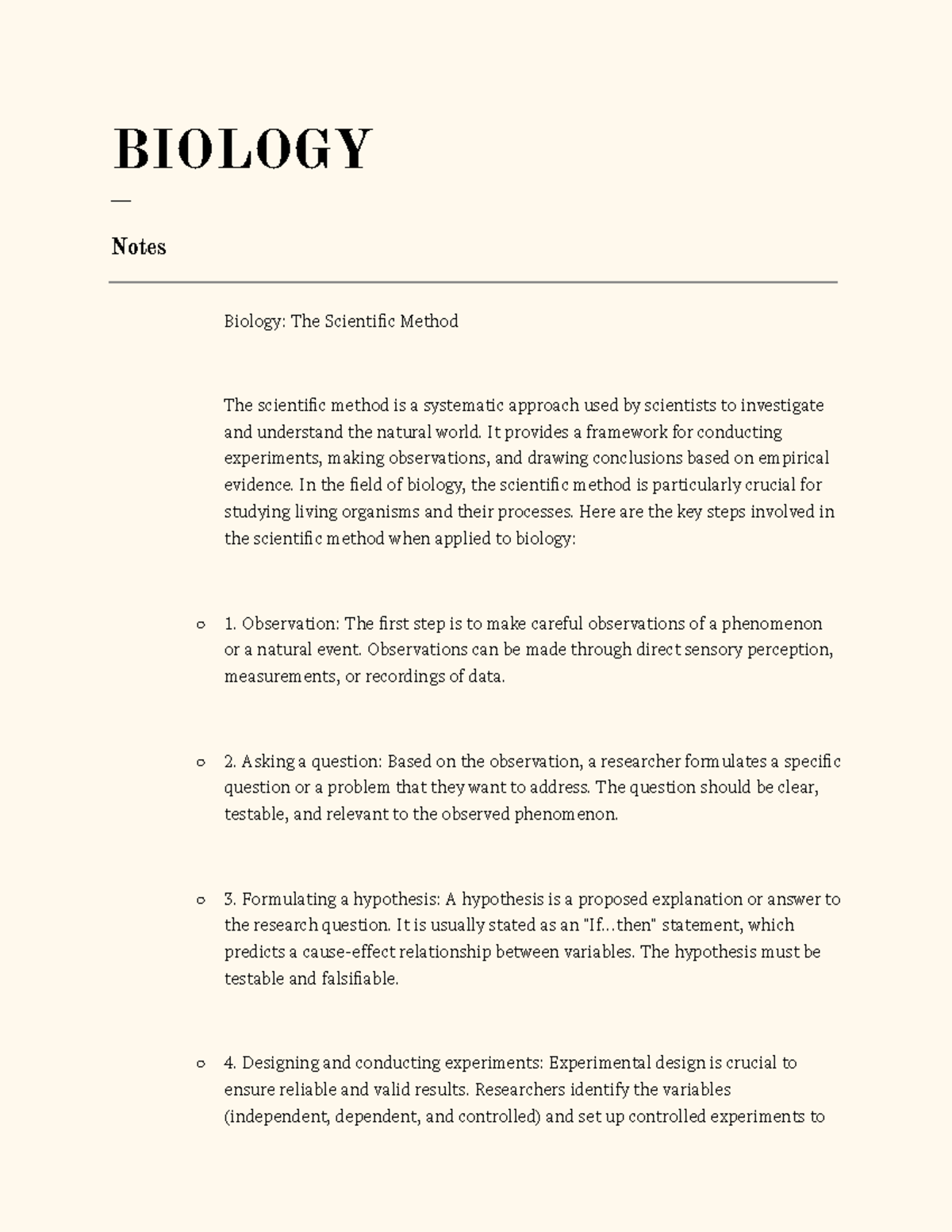 Scientific Method - BIOLOGY ___ Notes Biology: The Scientific Method ...
