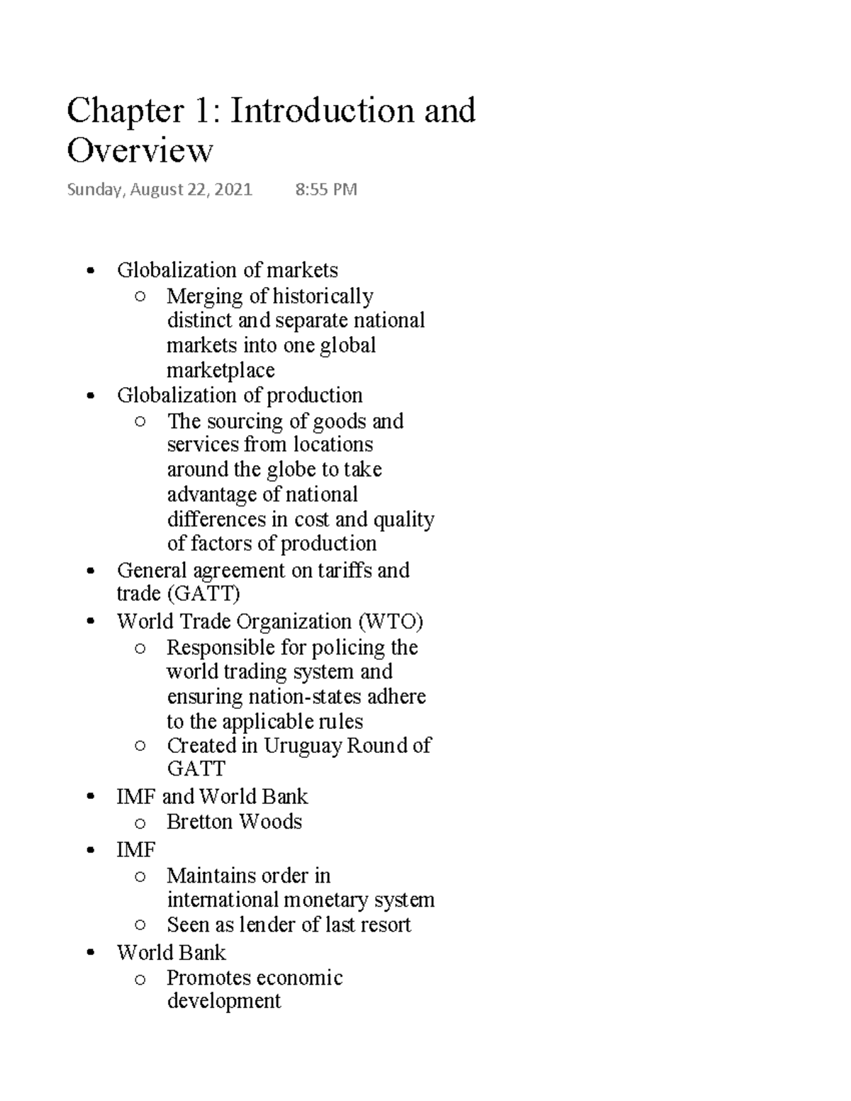 Chapter 1 Introduction and Overview - Globalization of markets Merging ...