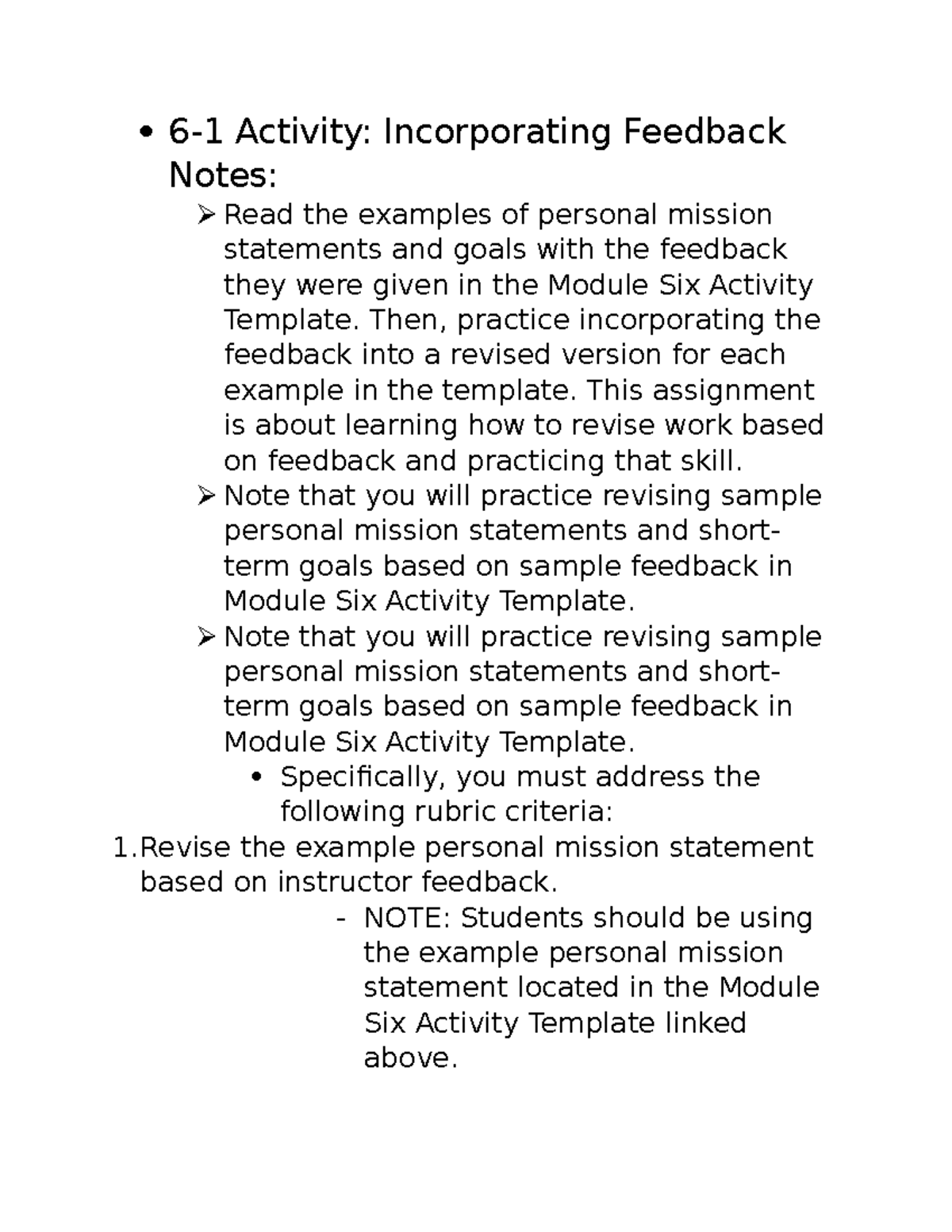 Module Six Assignment Notes Success Strat Online - 6-1 Activity ...