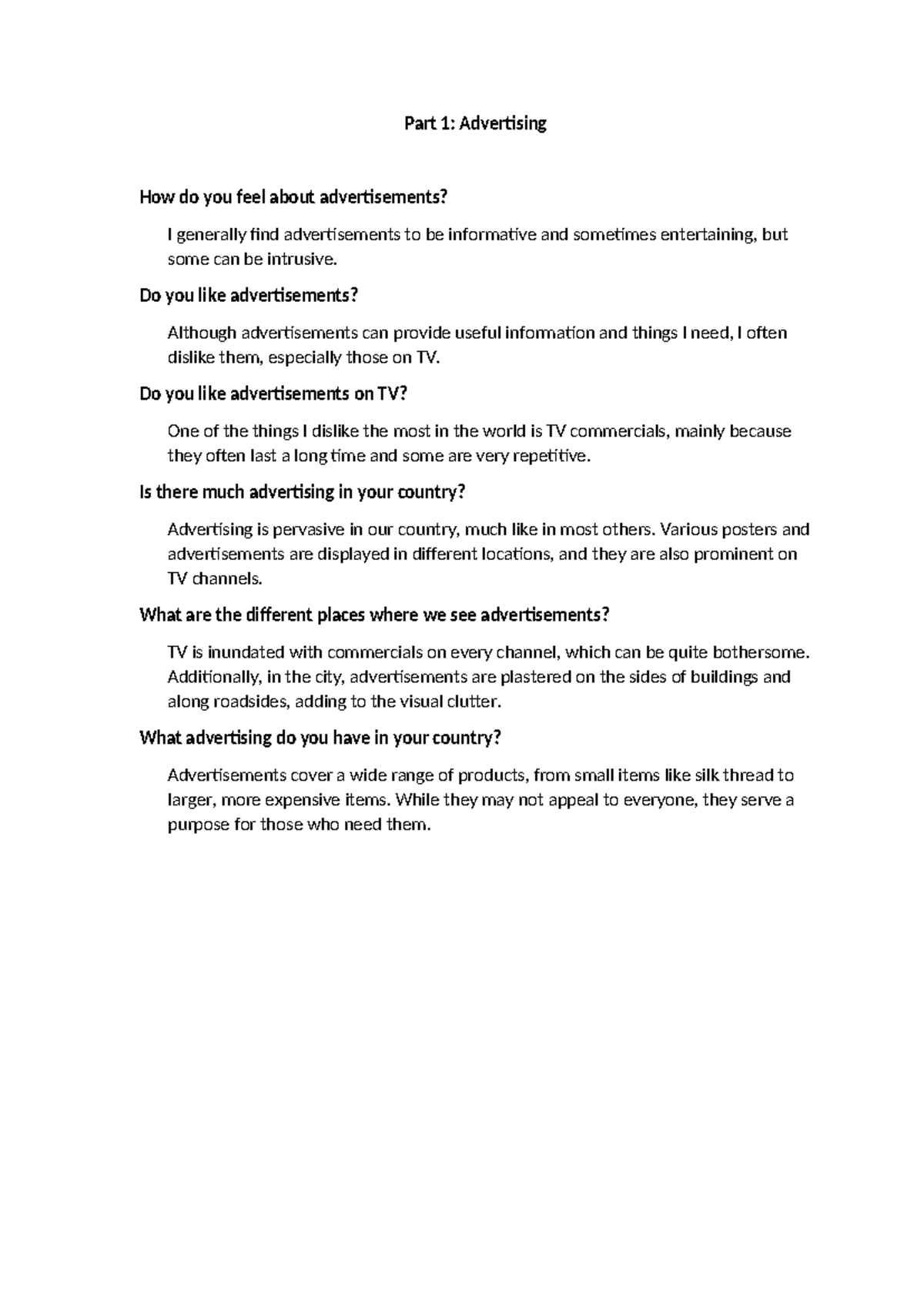 Advertising - dsfgh - 🟡 Part 1: Advertising 🟢 How do you feel about ...