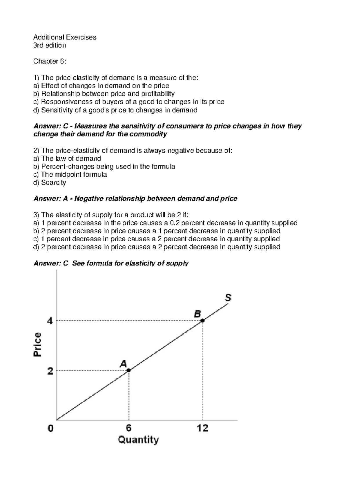 Chapter 6 with asnwers - Additional Exercises 3rd edition Chapter 6: The price elasticity of ...