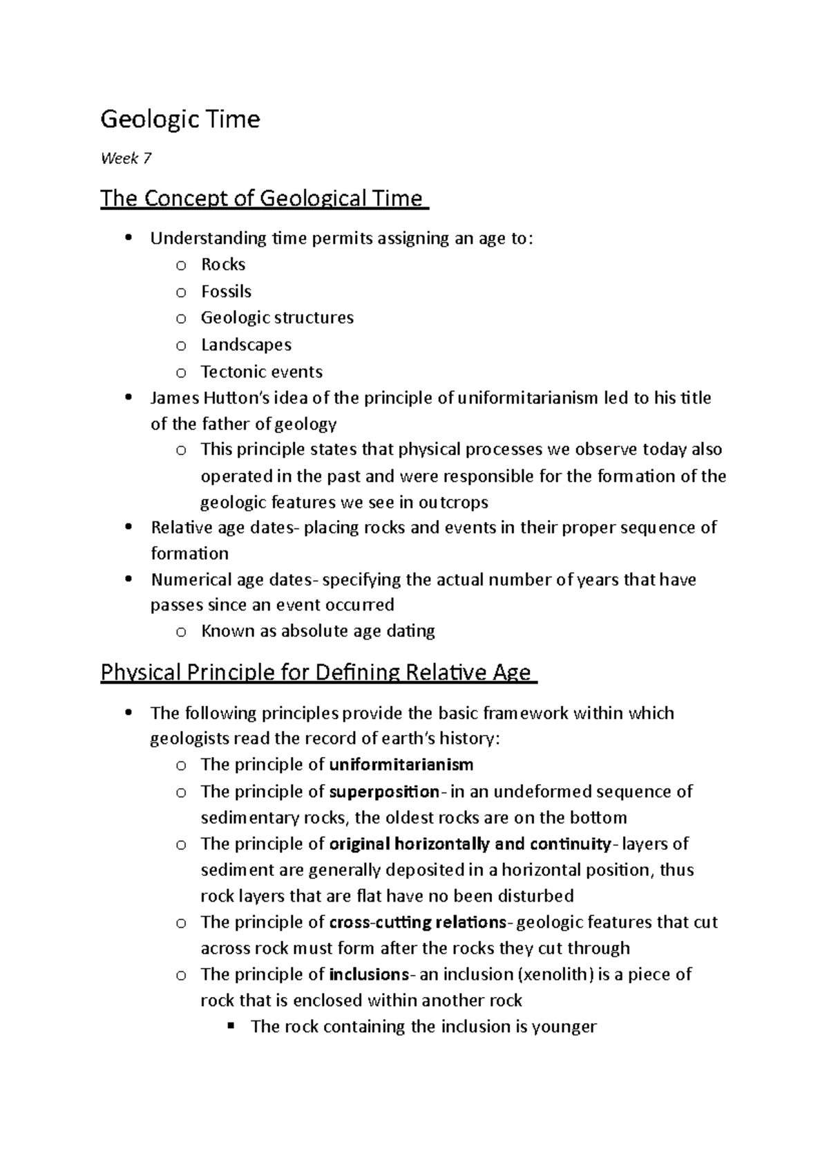 Geologic time - Week 7 notes - Geologic Time Week 7 The Concept of ...