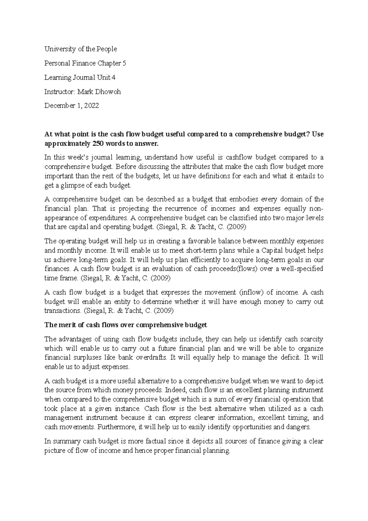 Journal unit 4 finance - University of the People Personal Finance ...