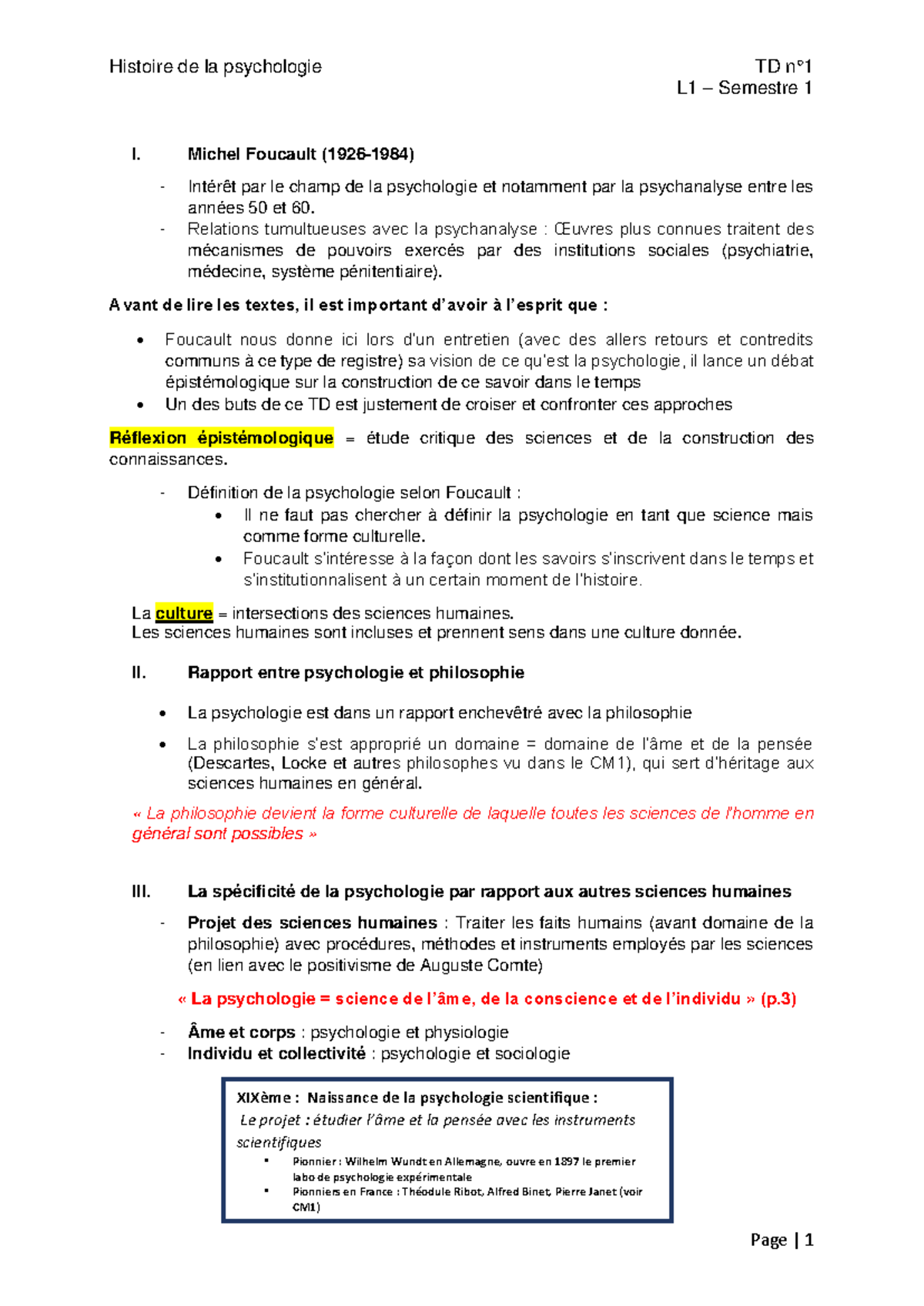 TD1 - L1 Psychologie - Warning: TT: undefined function: 32 Histoire de ...