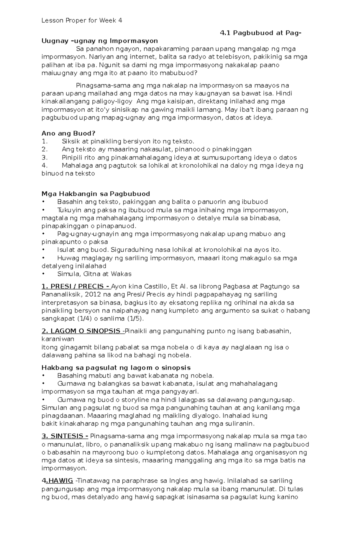 Kompil Lesson - goodluck - Lesson Proper for Week 4 4 Pagbubuod at Pag ...