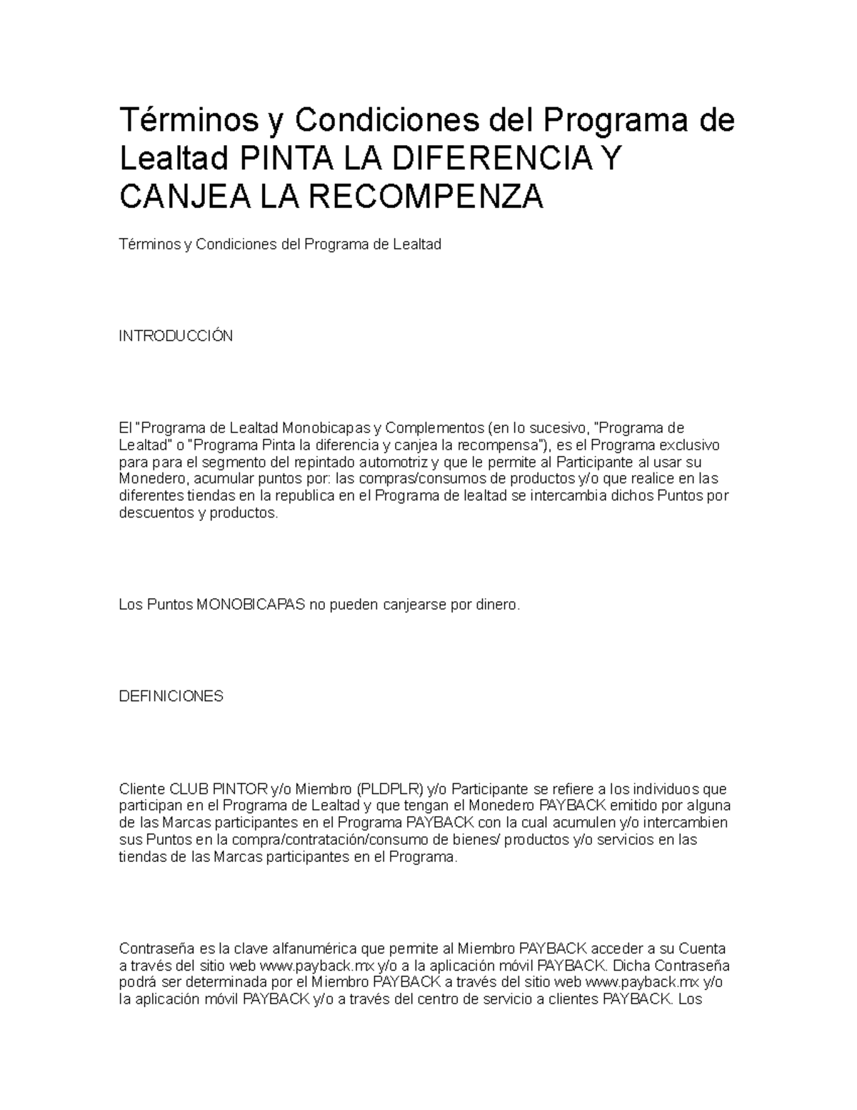Términos y Condiciones del Programa de Lealtad - Términos y Condiciones ...