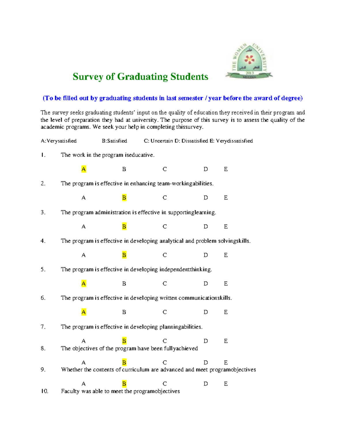 Adina Khan - JUSTNOTES - Survey of Graduating Students (To be filled ...