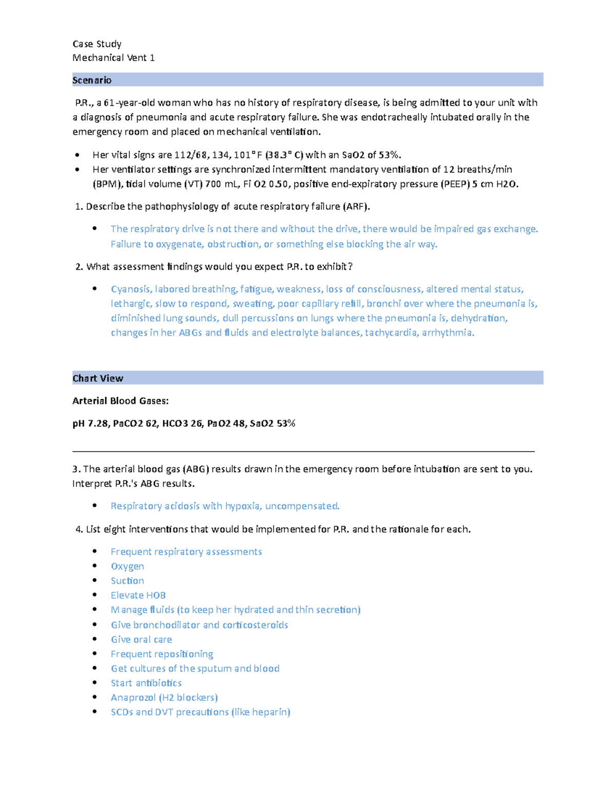 Mechanical Vent: P.R. 61 year old women with pneumonia & acute ...