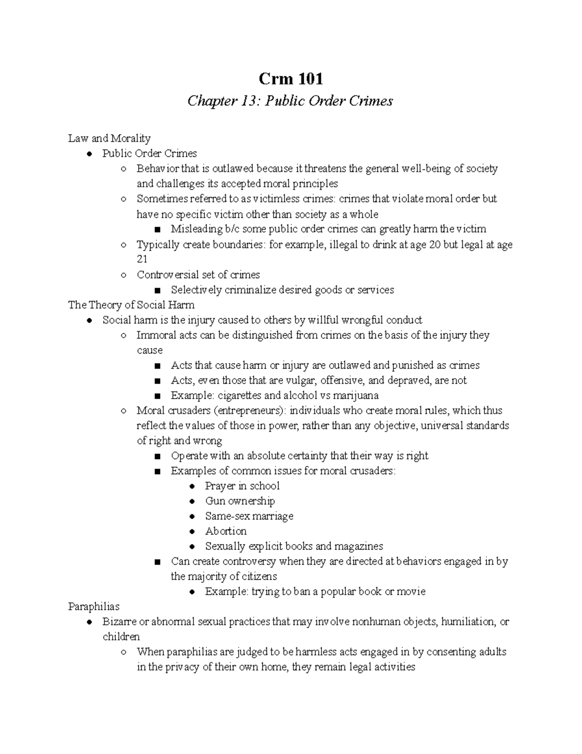 Crm 101 Chapter 13 - Public Order Crimes - Crm 101 Chapter 13: Public Order Crimes Law and ...