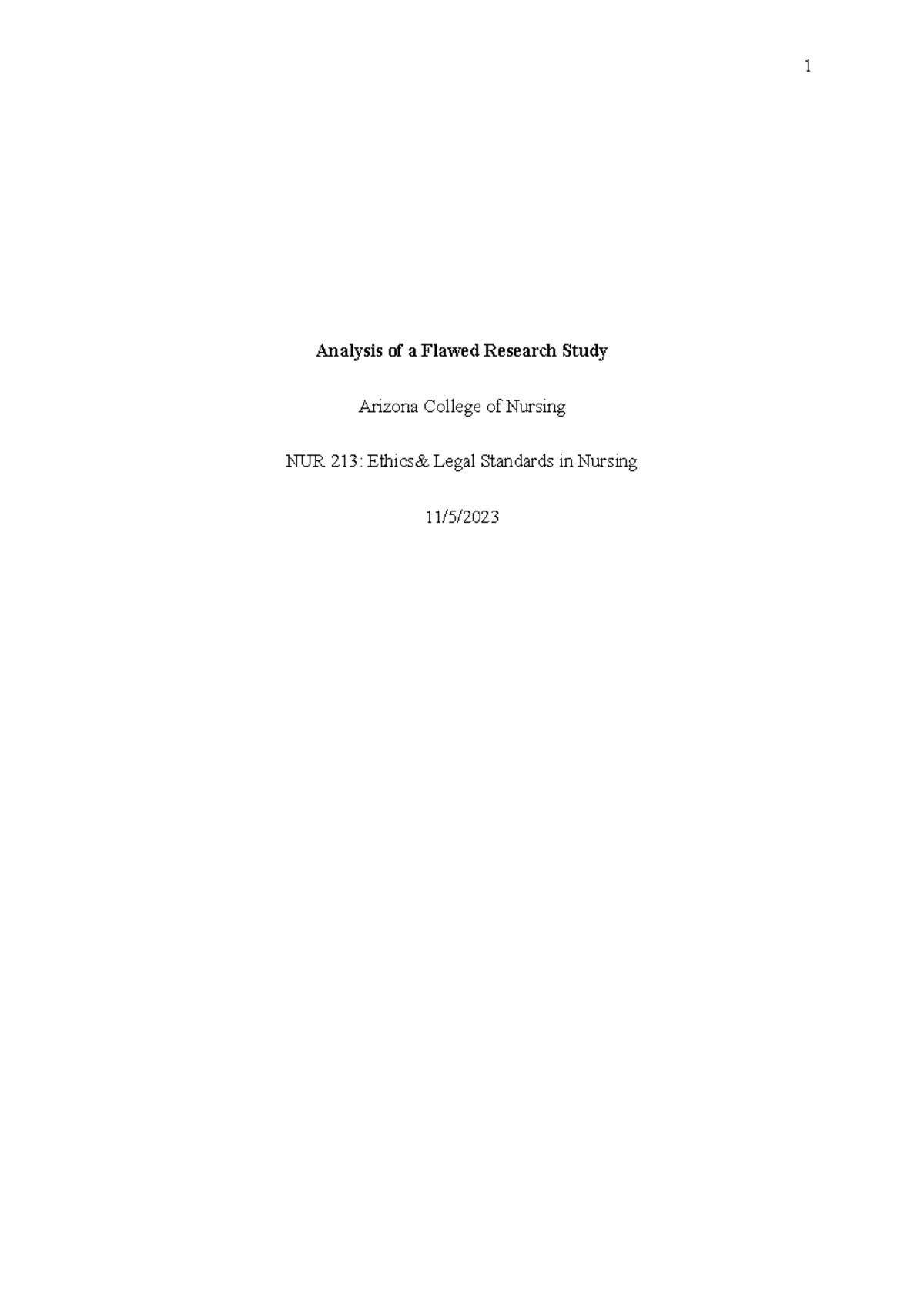 Analysis of a Flawed Research Study - Analysis of a Flawed Research ...