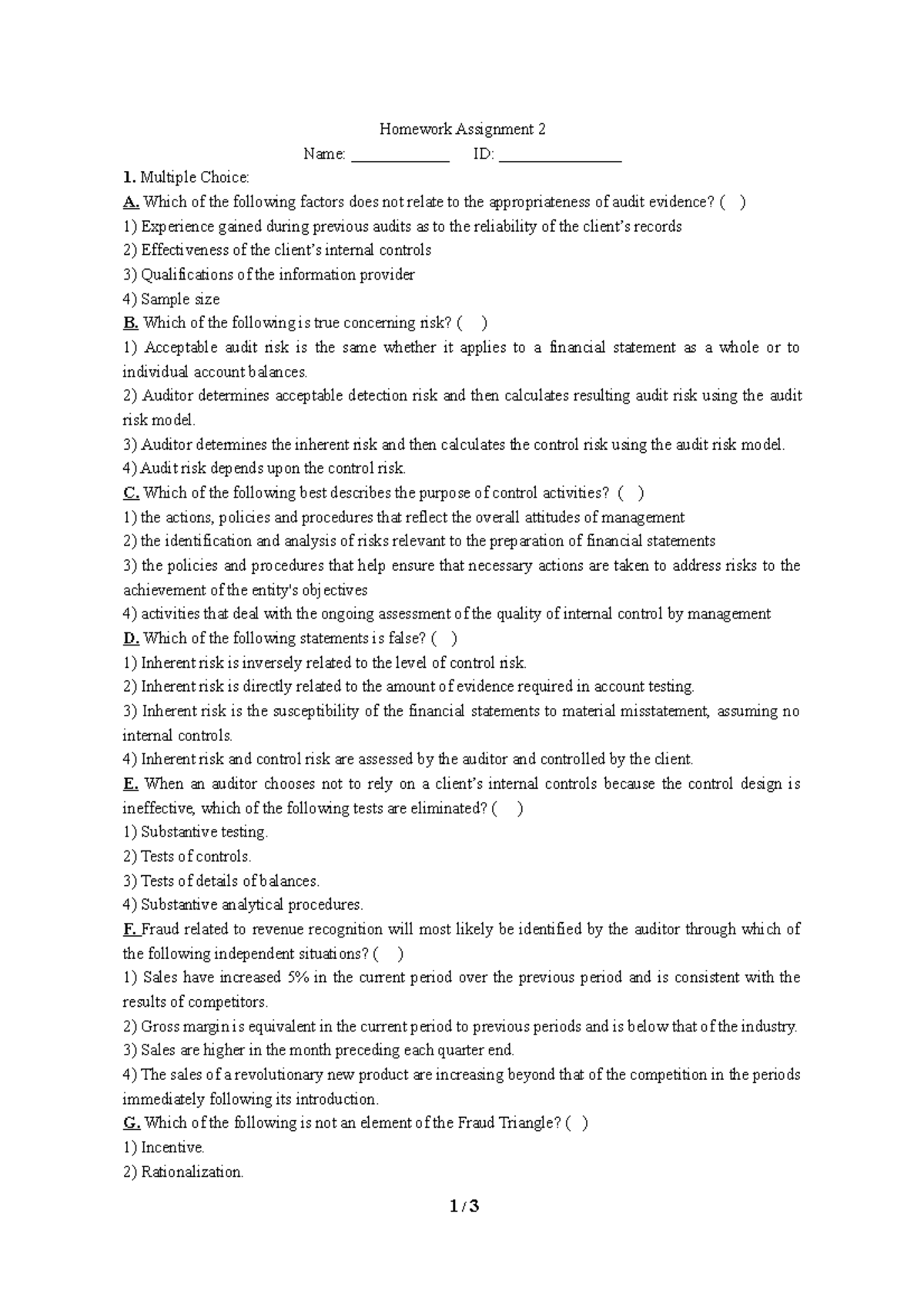Homework -2 2022 - Homework Assignment 2 Name: ____________ ID ...