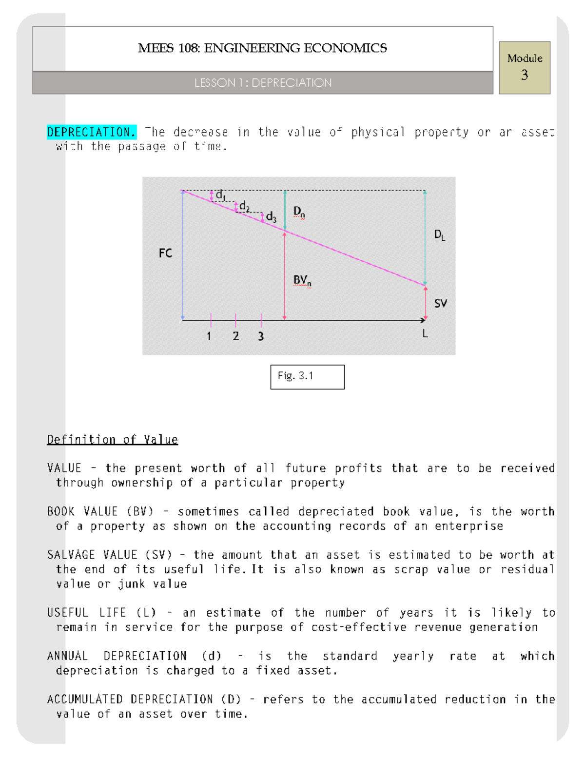 Module 3 Engineering economy - MEES 108: ENGINEERING ECONOMICS Module 3 ...