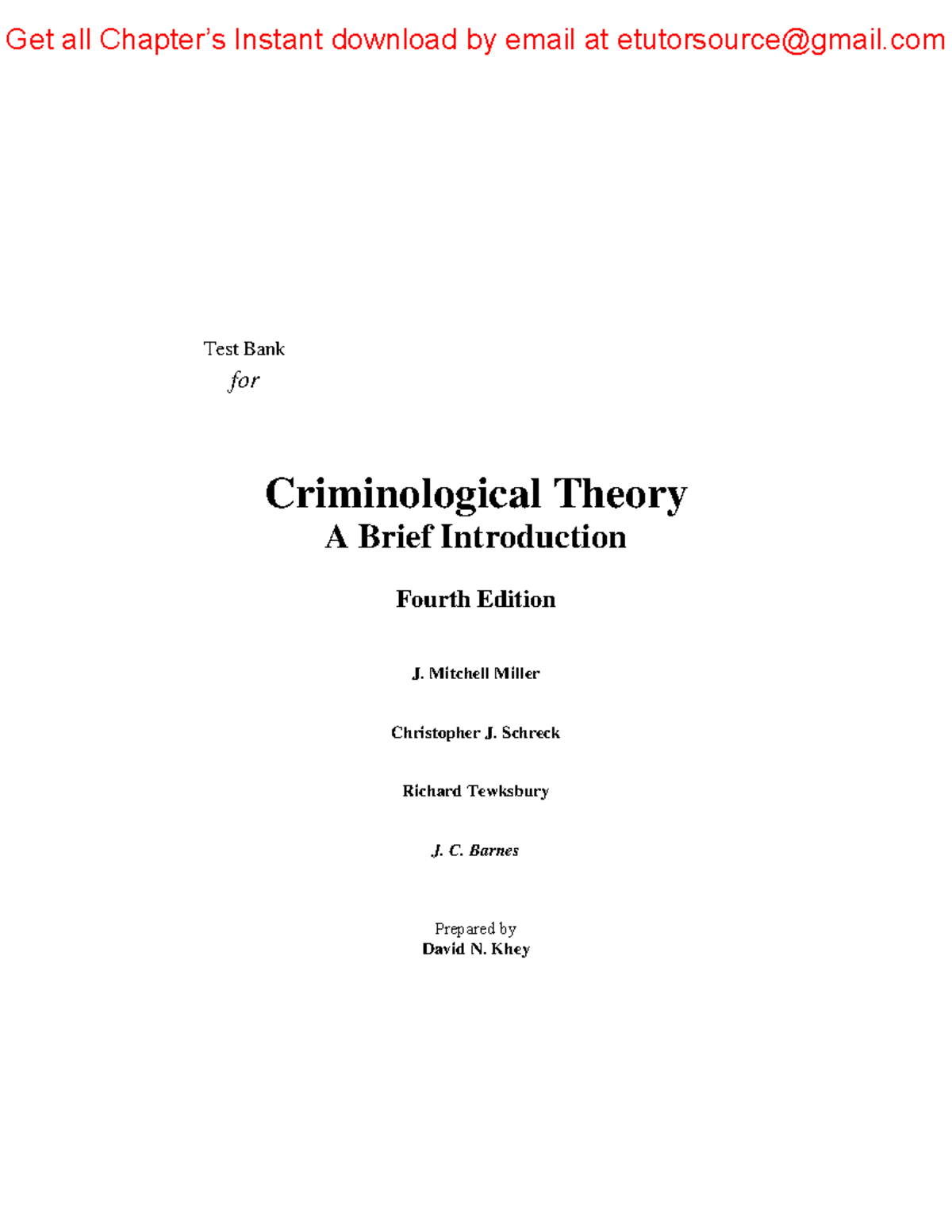 Test Bank For Criminological Theory A Brief Introduction 4e Mitchell ...