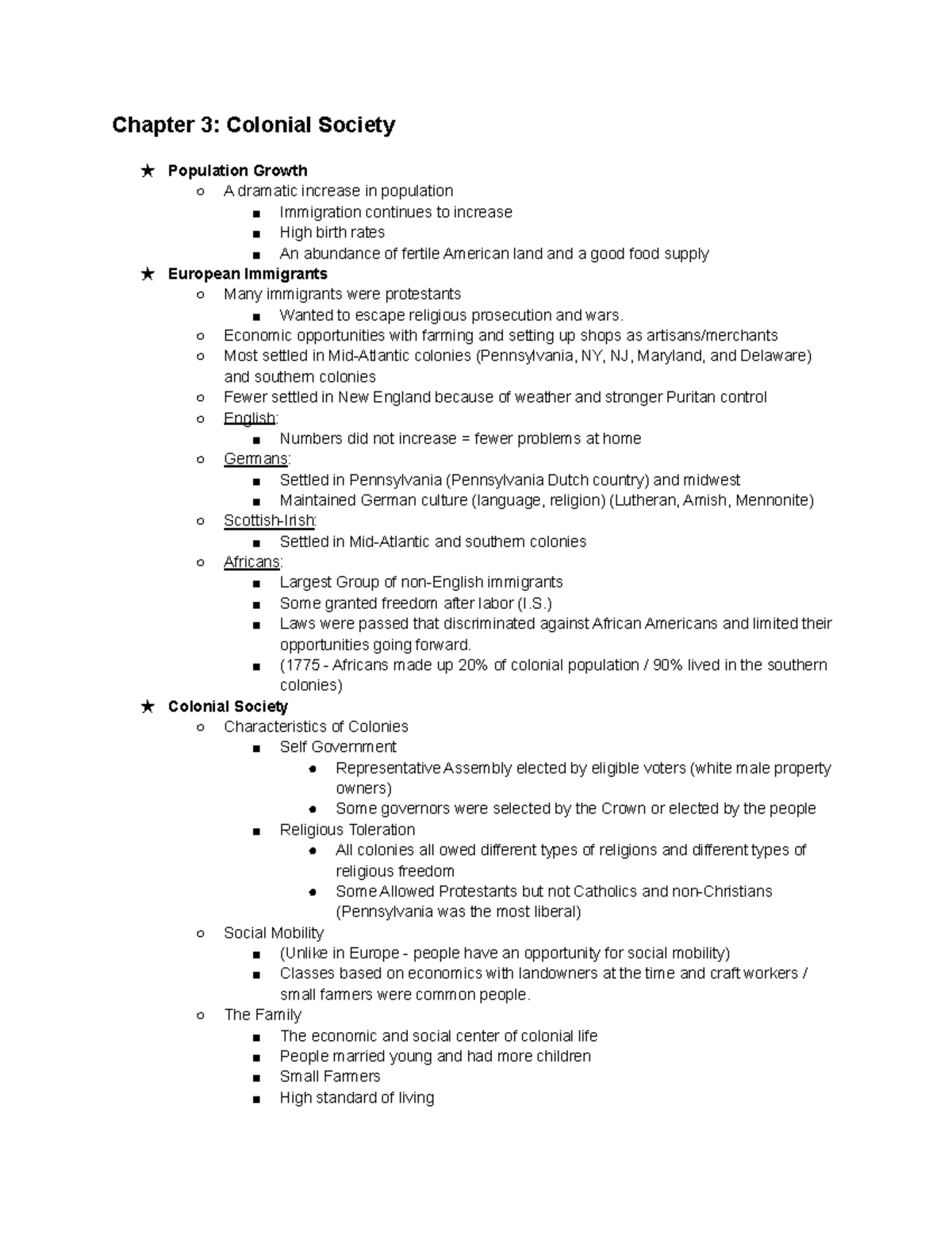 Notes for Chapter 3 Colonial Society - Chapter 3: Colonial Society ...