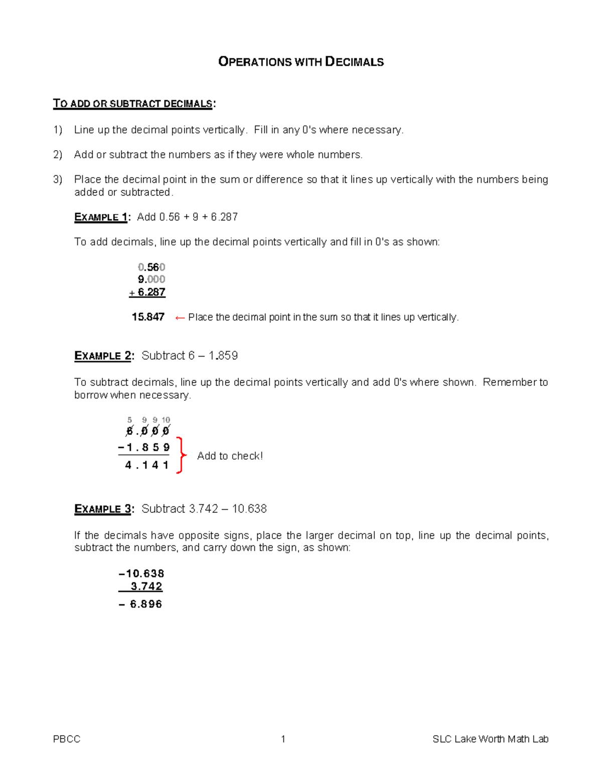 Operationswithdecimals - OPERATIONS WITH DECIMALS TO ADD OR SUBTRACT ...