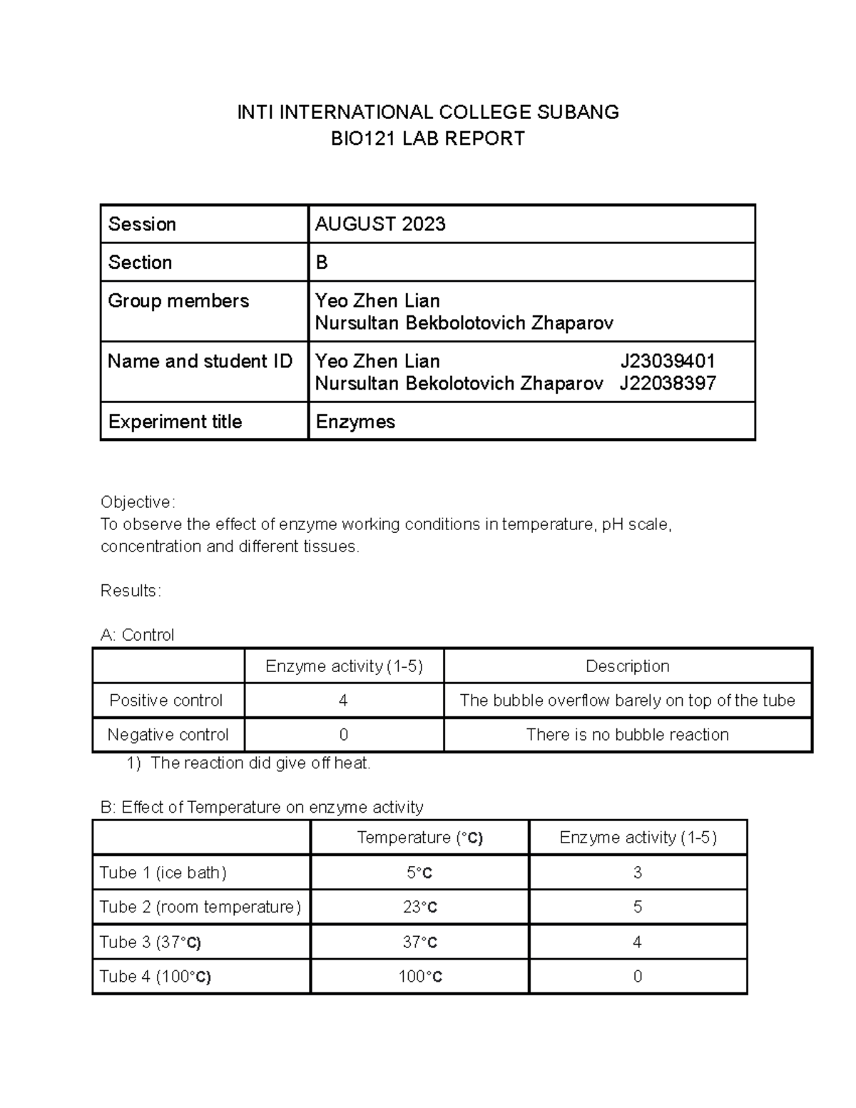 Lab report 4 - INTI INTERNATIONAL COLLEGE SUBANG BIO121 LAB REPORT ...