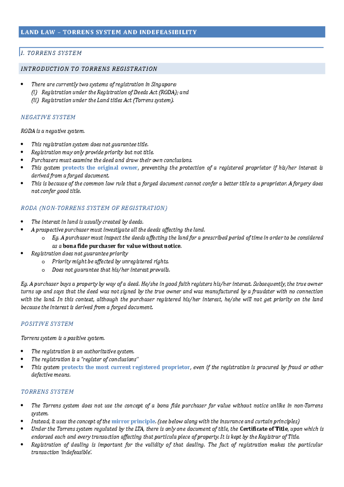 Land Law Indefeasibility Land Law Torrens System And