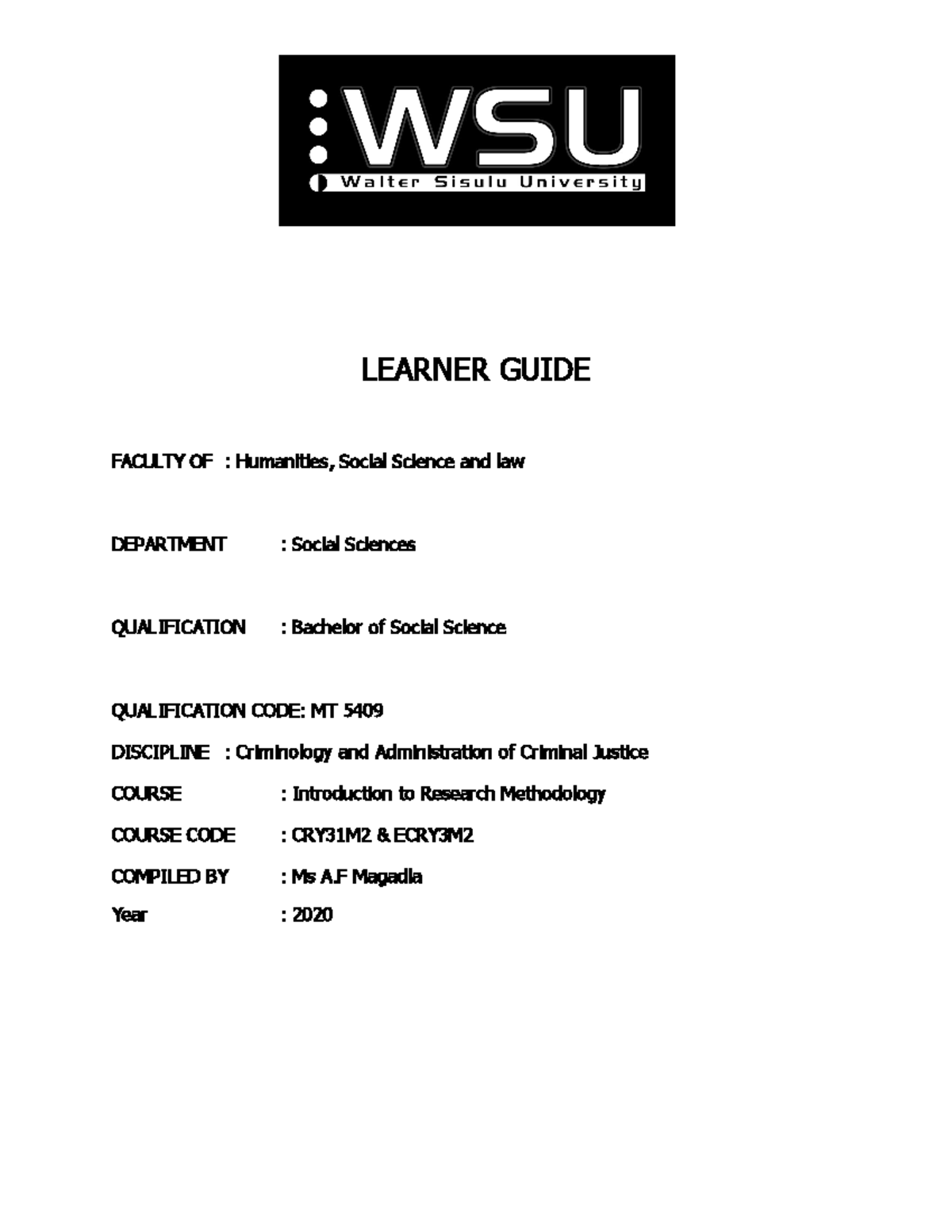 Learner-Guide 2020(1) - LEARNER GUIDE FACULTY OF : Humanities, Social ...