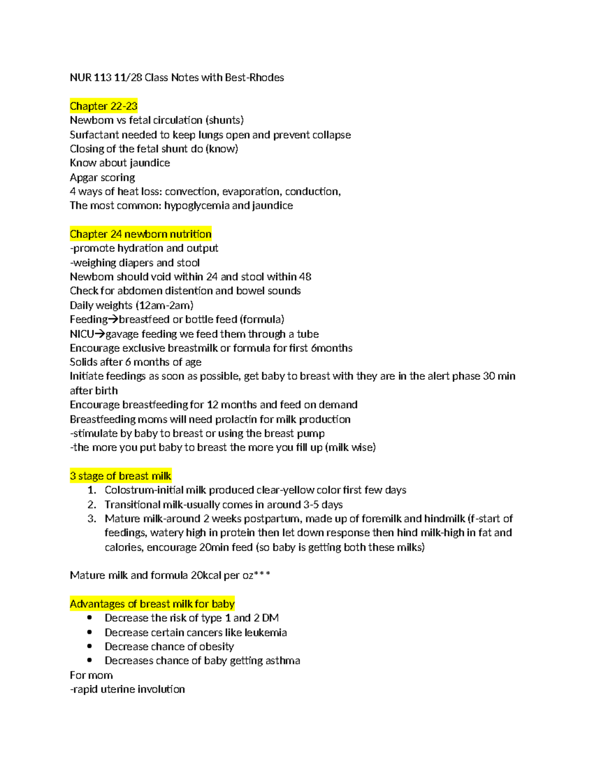 Best Rhodes Lecture - NUR 113 11/28 Class Notes with Best-Rhodes ...