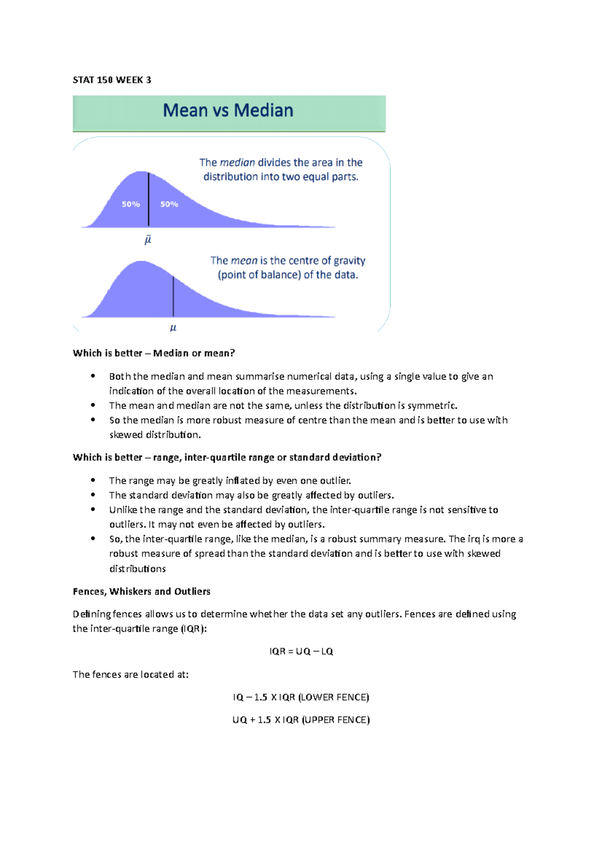 STAT 150 WEEK 3 LECTURE NOTES - STAT 150 WEEK 3 Which is better ...