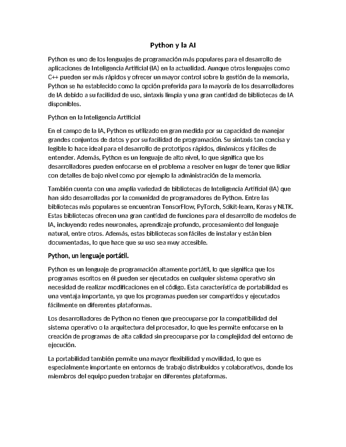 Python y la AI - Python y la AI Python es uno de los lenguajes de ...