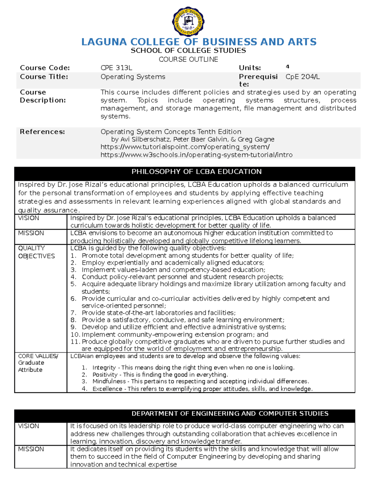 Cp E 313L Course Outline for Students - SCHOOL OF COLLEGE STUDIES ...