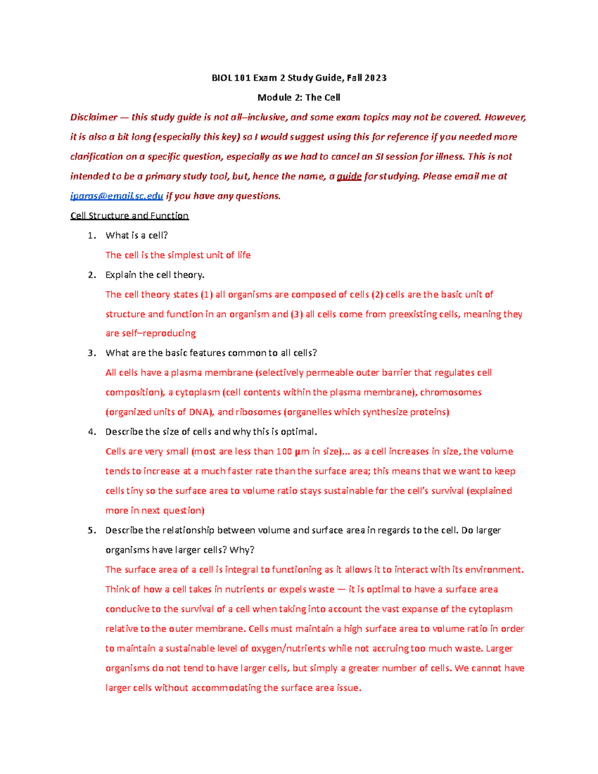 BIOL 101 Exam 2 Study Guide KEY Fall 2023 - BIOL 101 Exam 2 Study Guide, Fall 2023 Module 2: The ...