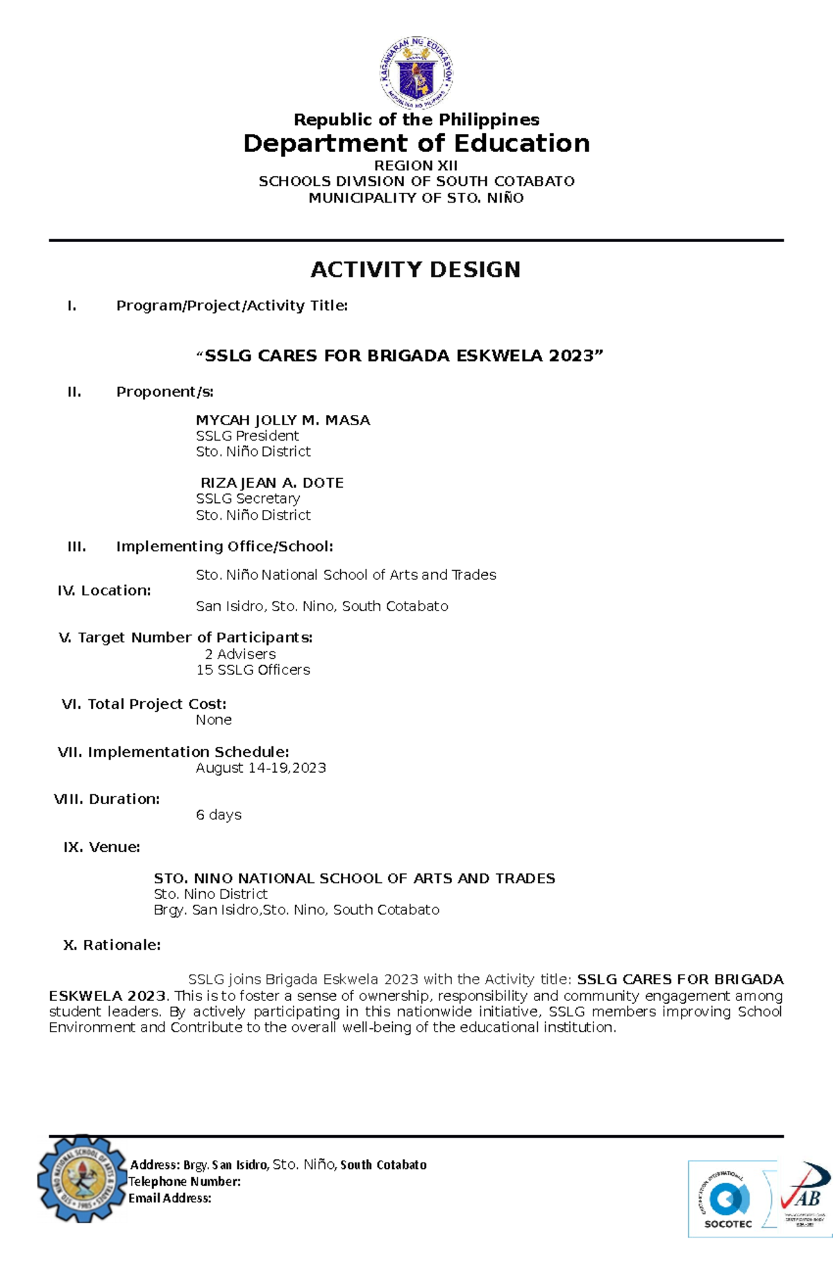 Very final activity design quin - Department of Education REGION XII ...