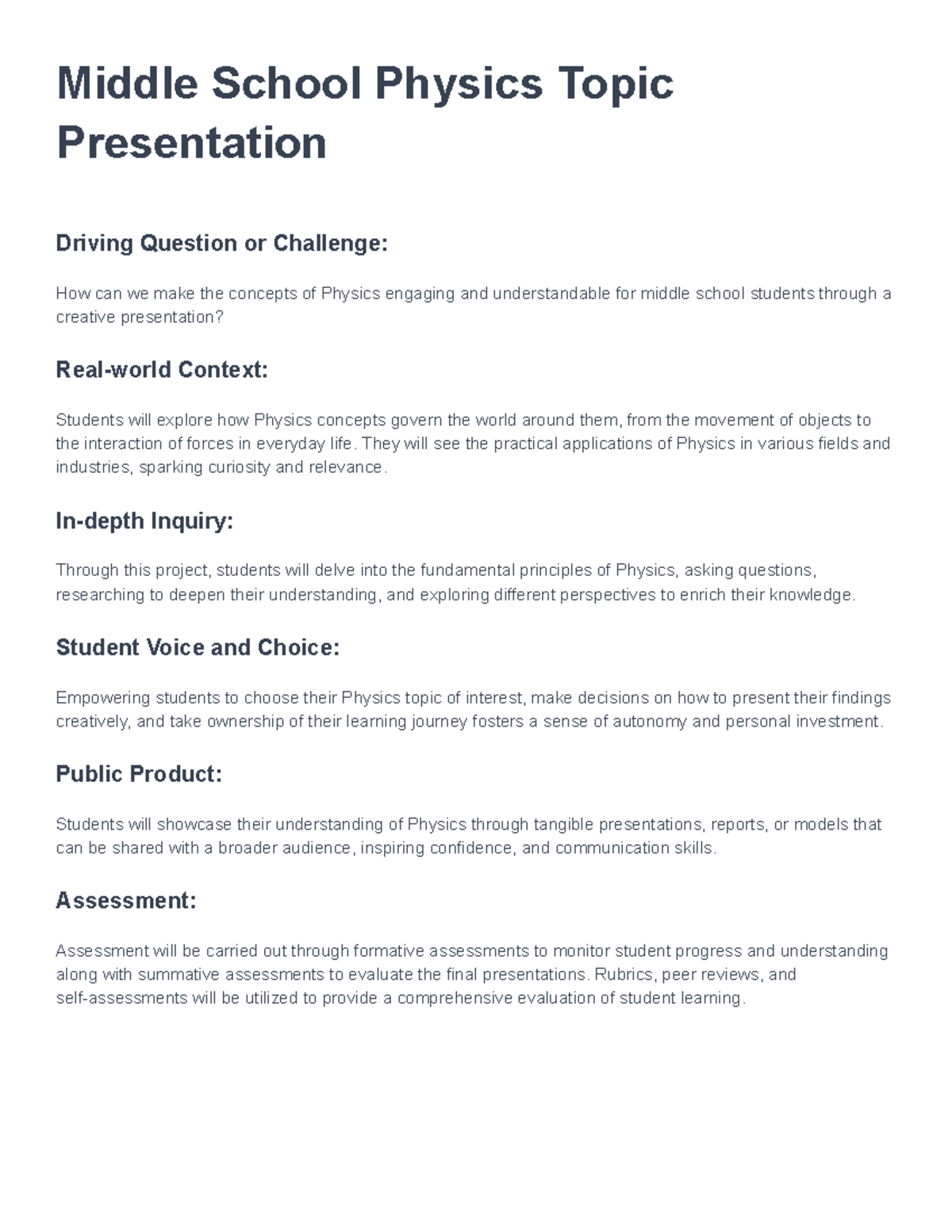 Physics Unit Presentation - Middle School Physics Topic Presentation ...