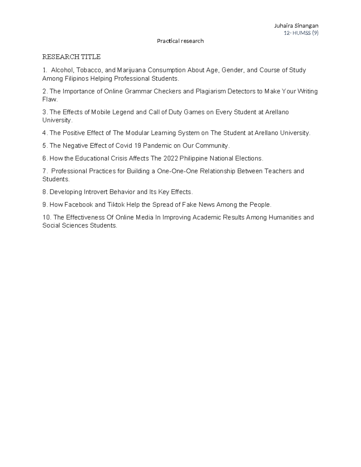 Sinangan, Juhaira O. 12- Humss (9) Research Title - Juhaira Sinangan 12 ...