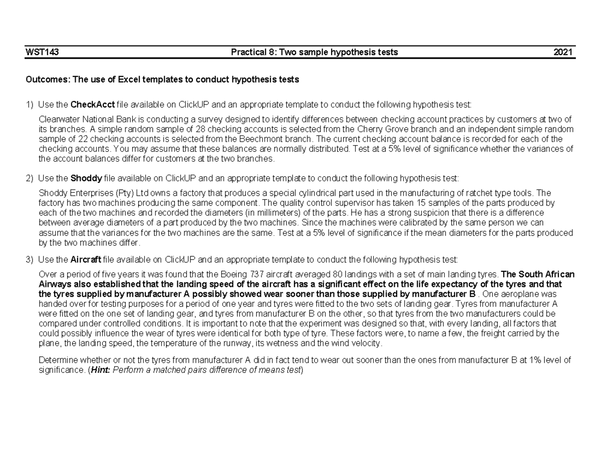 WST143 - Practical 8 - Worksheet 2021 - WST143 Practical 8: Two sample ...