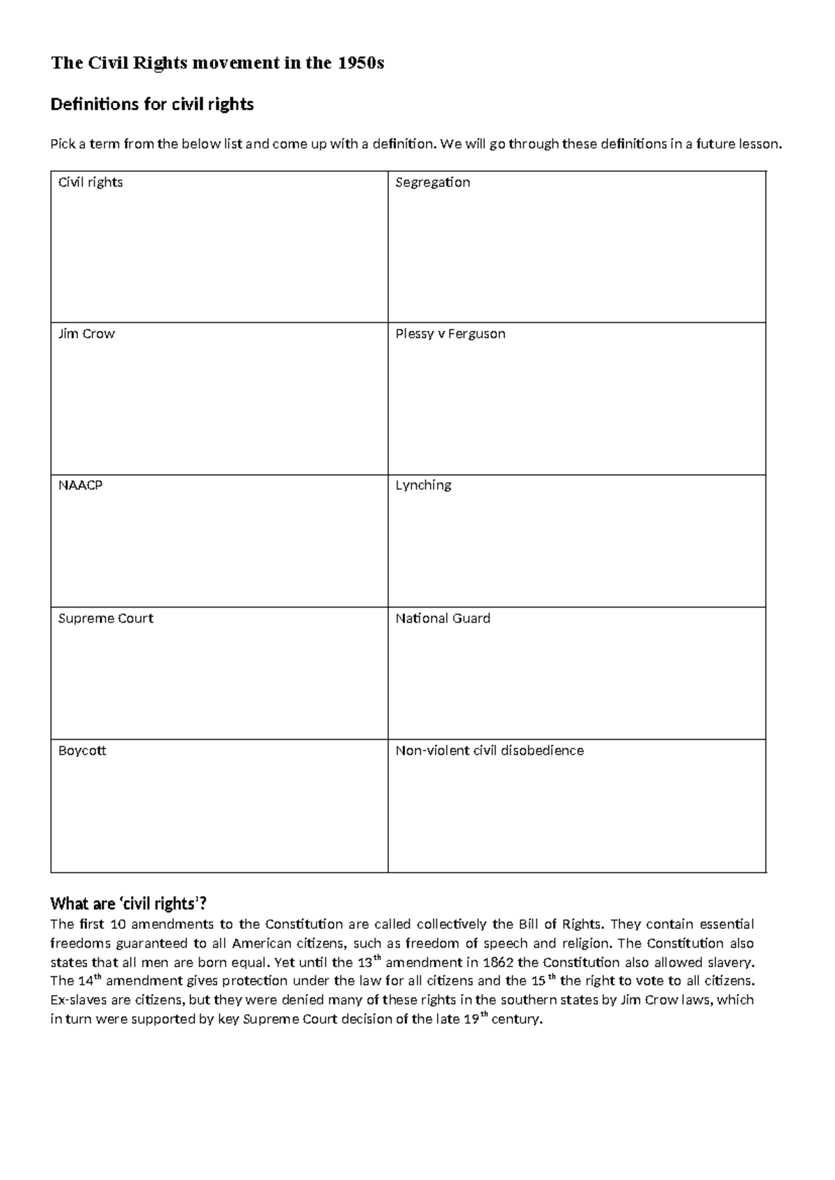 Week 3 - Segregation, WW2, Brown vs Topeka and Emmett Till - The Civil ...