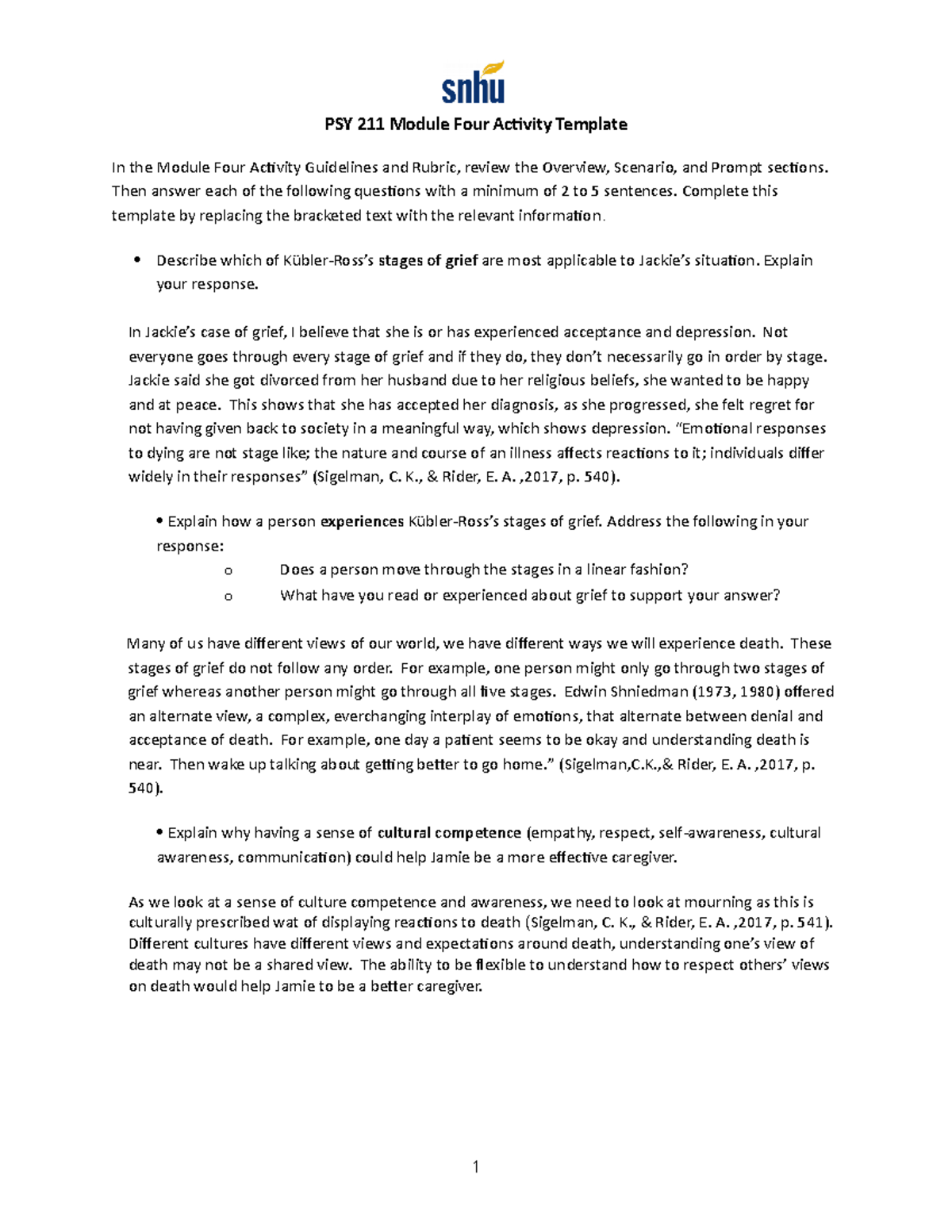 PSY 211 Module Four Activity Template - Then answer each of the ...