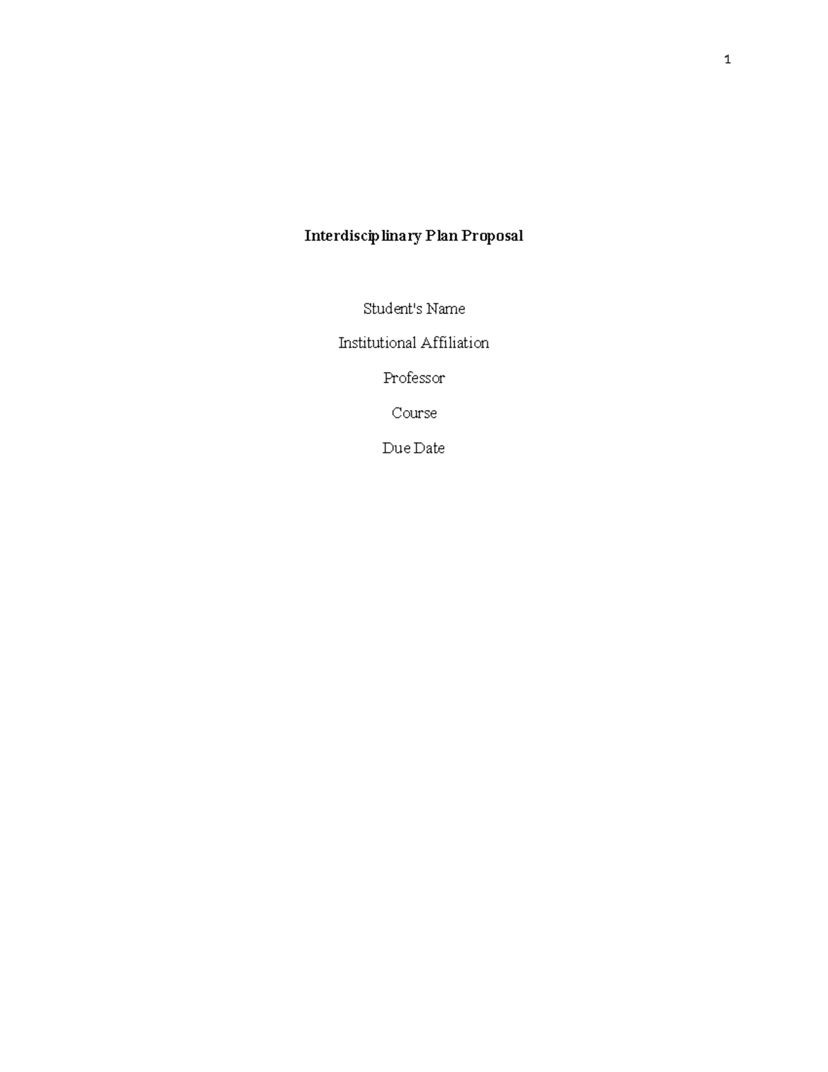 Interdisciplinary Plan Proposal - Interdisciplinary Plan Proposal ...