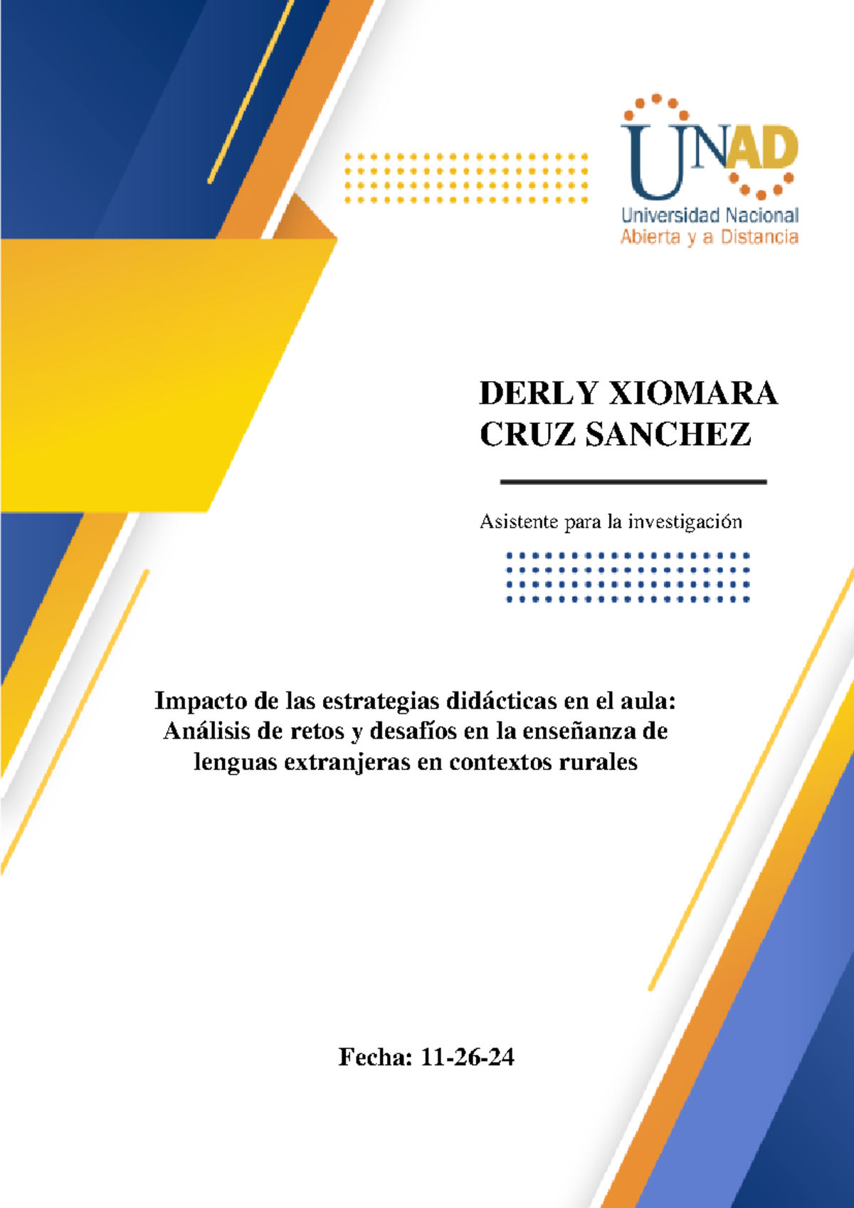 Asistente Investigacion - DERLY XIOMARA CRUZ SANCHEZ Asistente para la ...