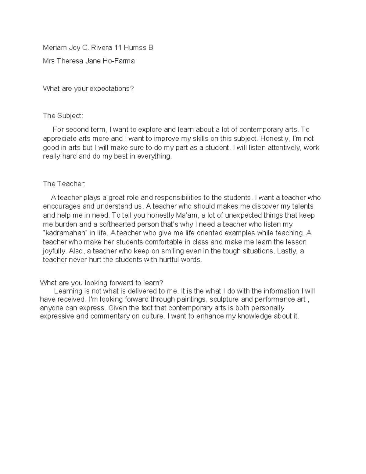 Contemporary ARTS Rivera - Meriam Joy C. Rivera 11 Humss B Mrs Theresa ...