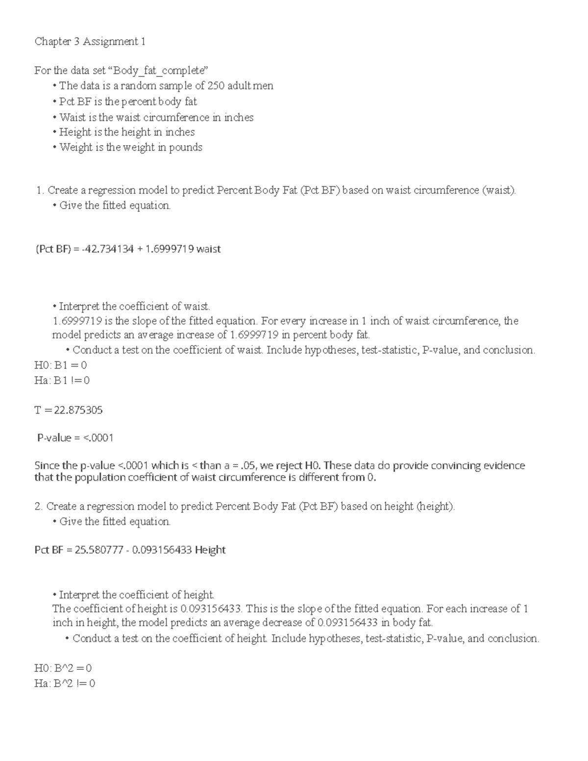 Chapter 3 Assignment 1 2023 - Chapter 3 Assignment 1 For the data set ...