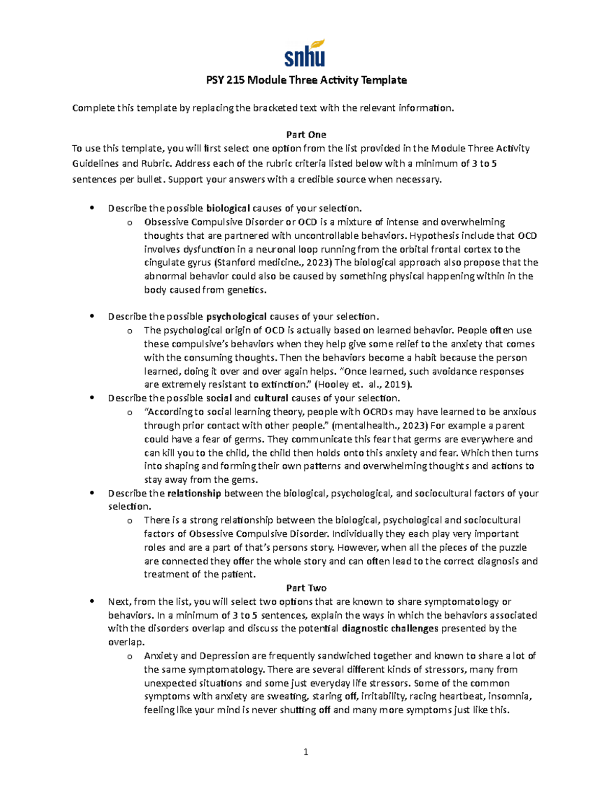 PSY 215 Module Three Activity Template - PSY 215 Module Three Activity ...