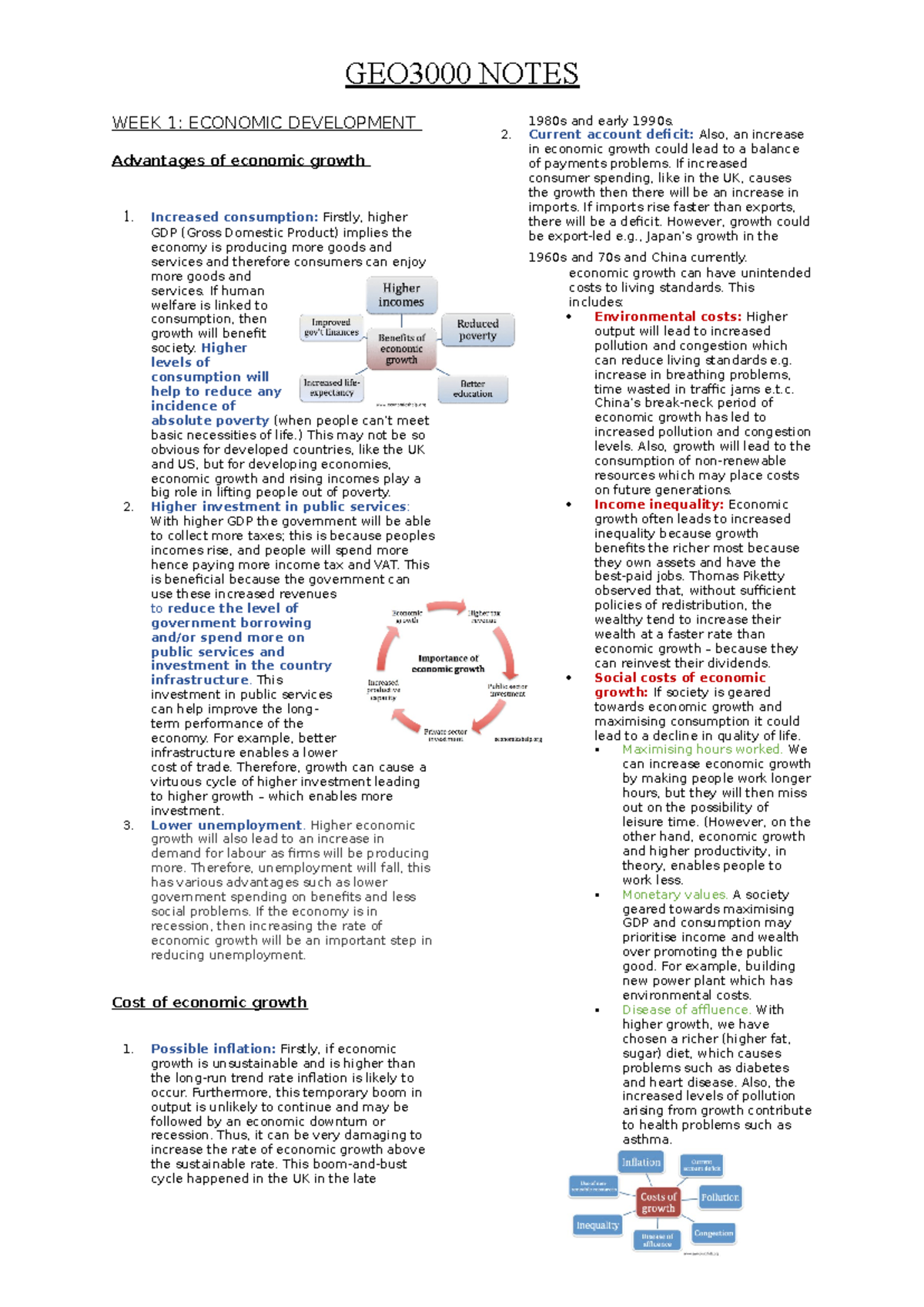 GEO3000 Notes - GEO3000 NOTES WEEK 1: ECONOMIC DEVELOPMENT Advantages ...