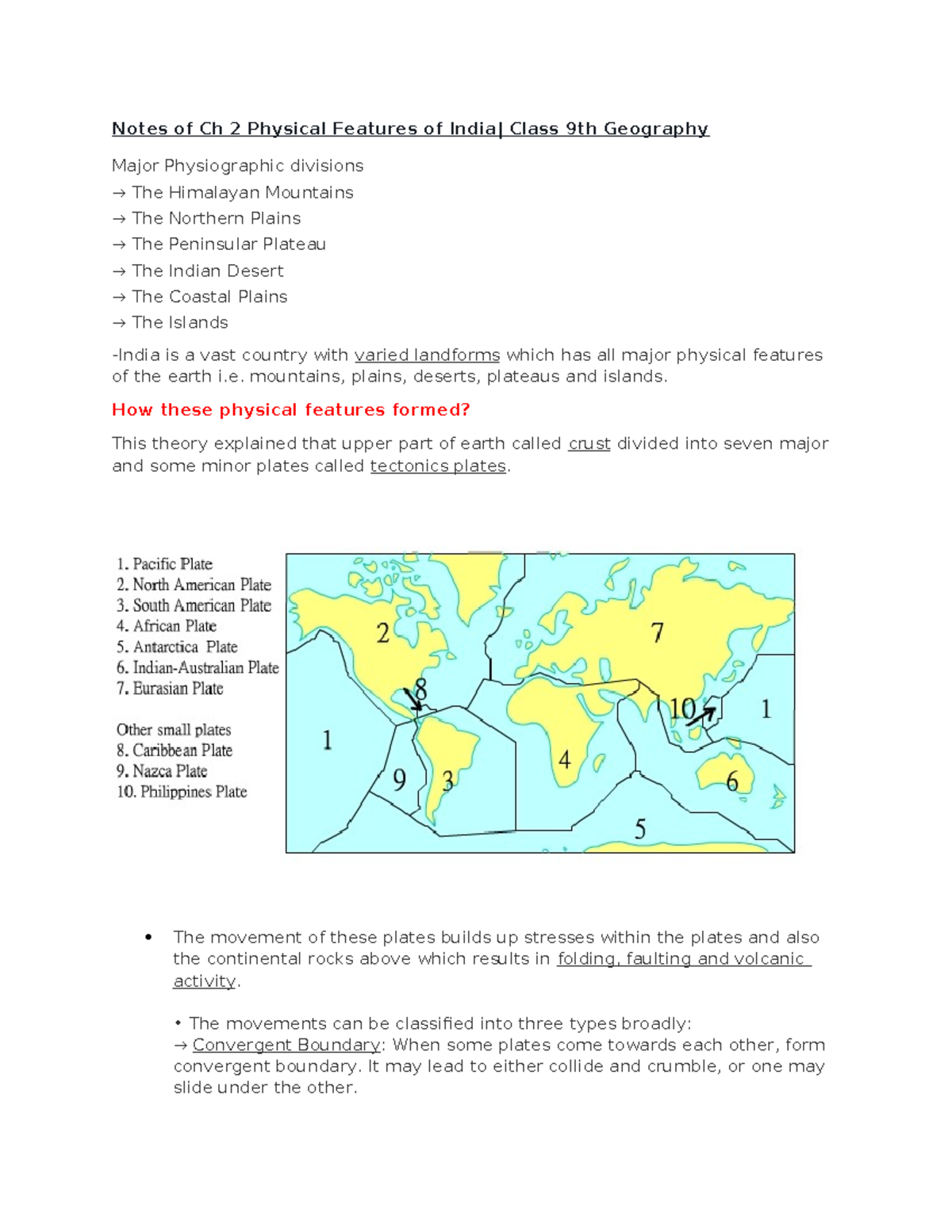 Notes of Ch 2 Physical Features of India - mountains, plains, deserts ...