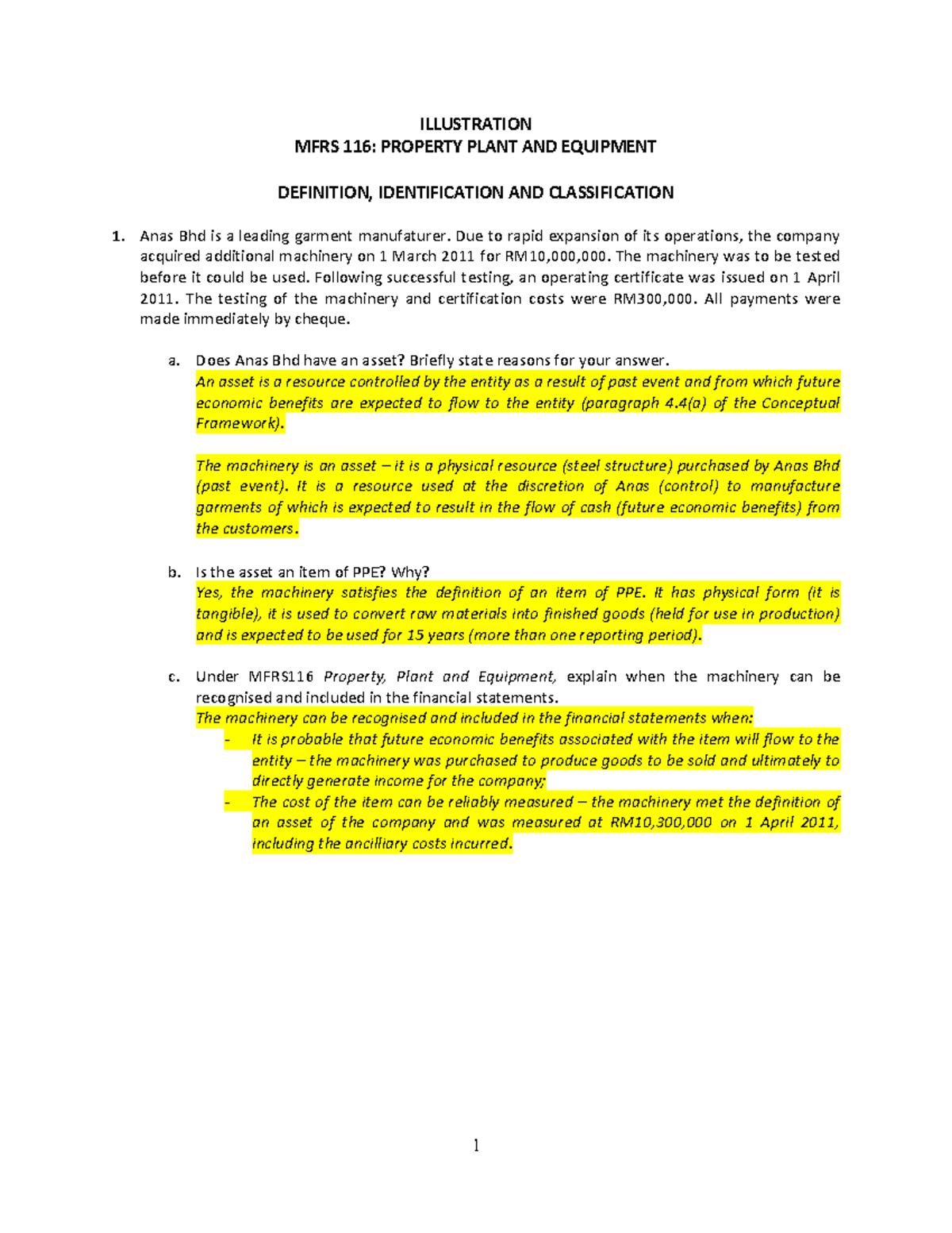 Illustration MFRS 116 - ILLUSTRATION MFRS 116: PROPERTY PLANT AND ...