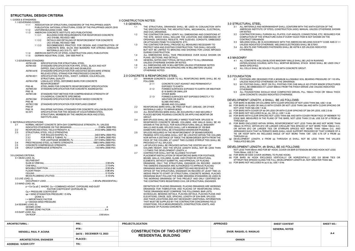 A4 Structural PLAN - pk'prqkfopjkdopsf - 1. CODES & STANDARDS: 1 ...
