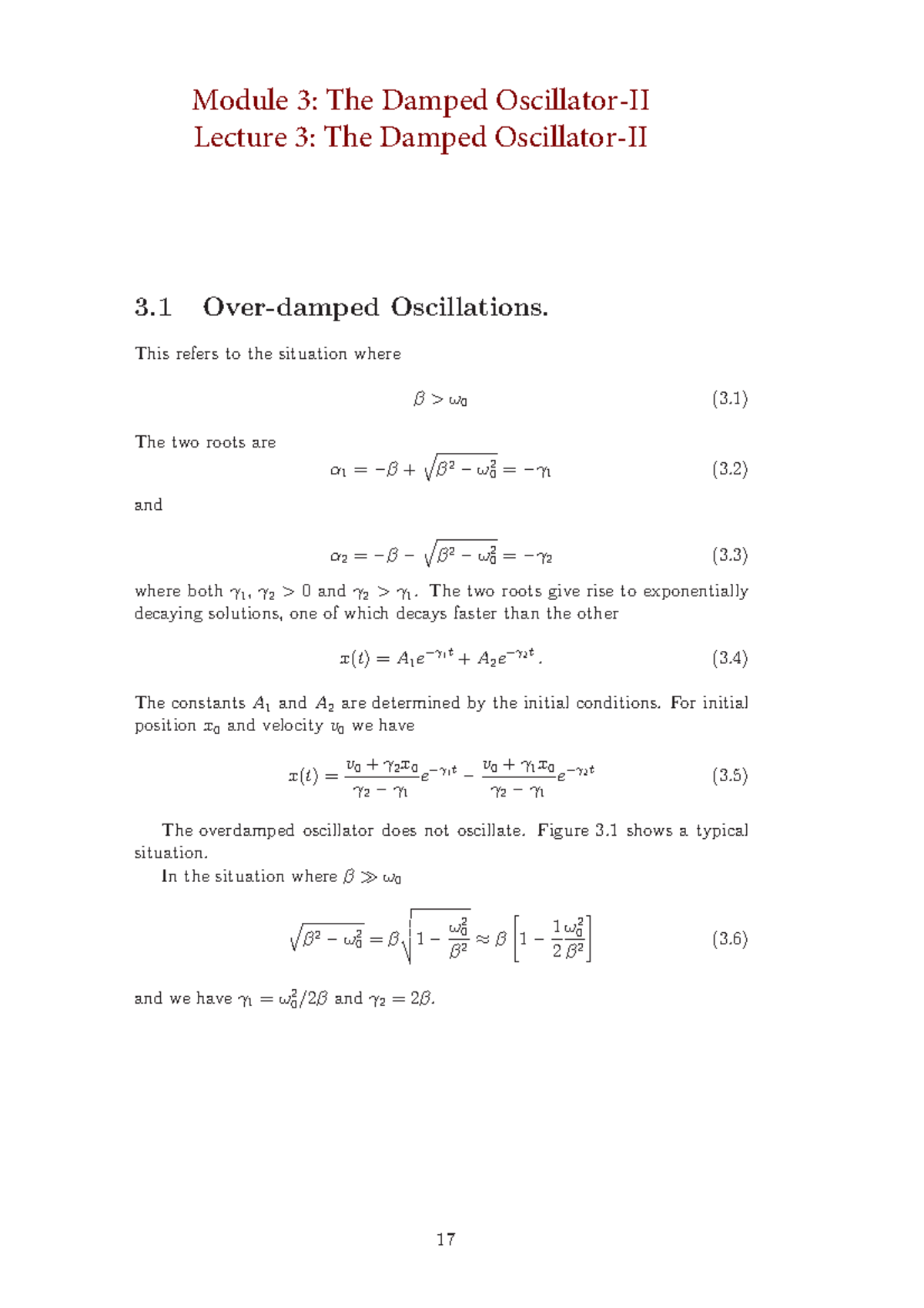 Lec3 - Oscillations And Wave - Module 3: The Damped Oscillator-II Lecture 3: The Damped - Studocu