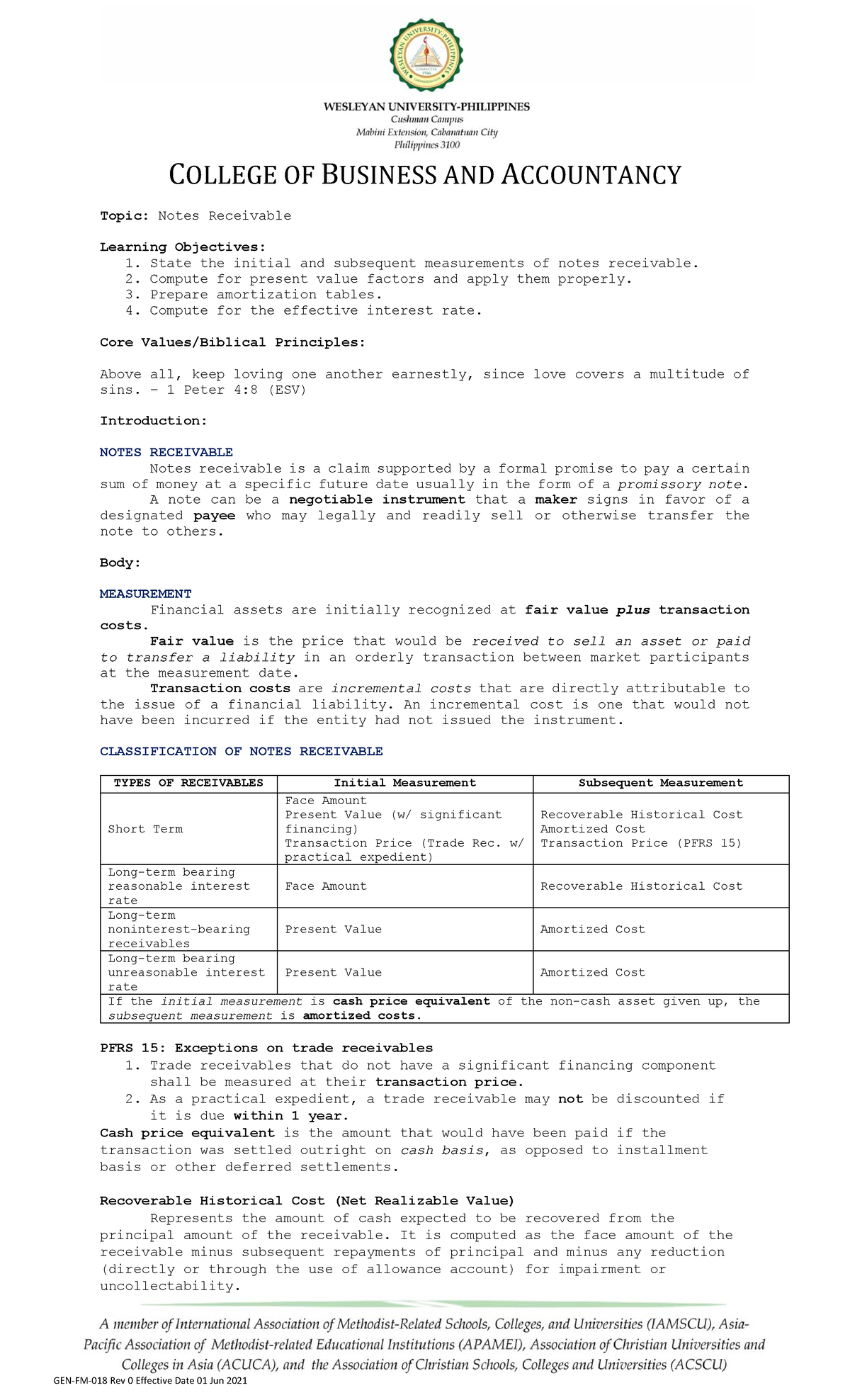 Module 2b - Notes Receivables-1 - Topic: Notes Receivable Learning ...