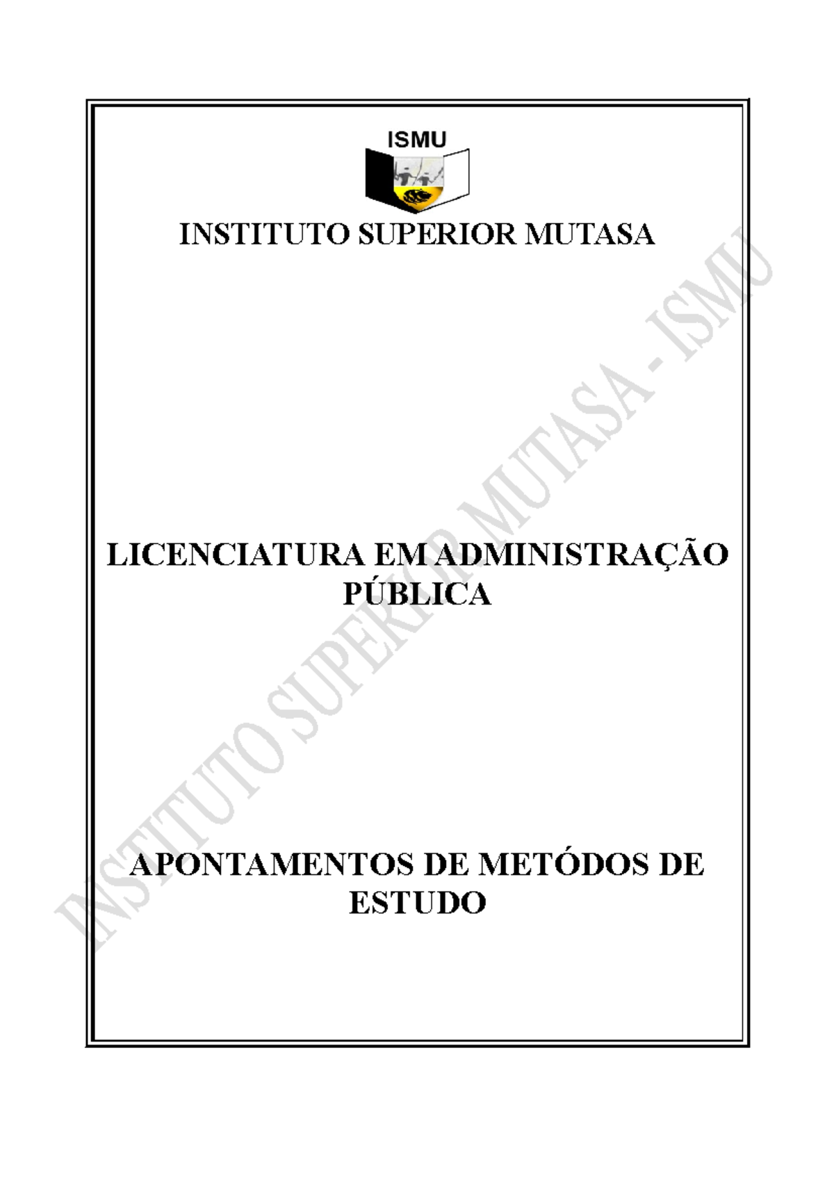 1-1 Métodos de Estudo - ghbdb - INSTITUTO SUPERIOR MUTASA LICENCIATURA ...